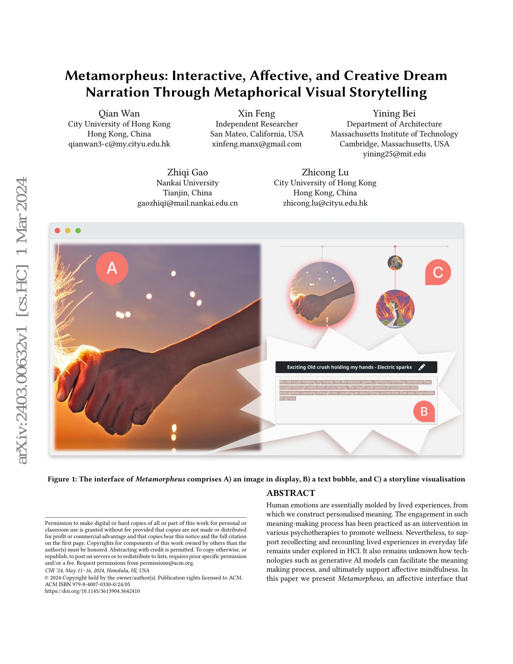 Metamorpheus: Interactive, Affective, and Creative Dream Narration ...