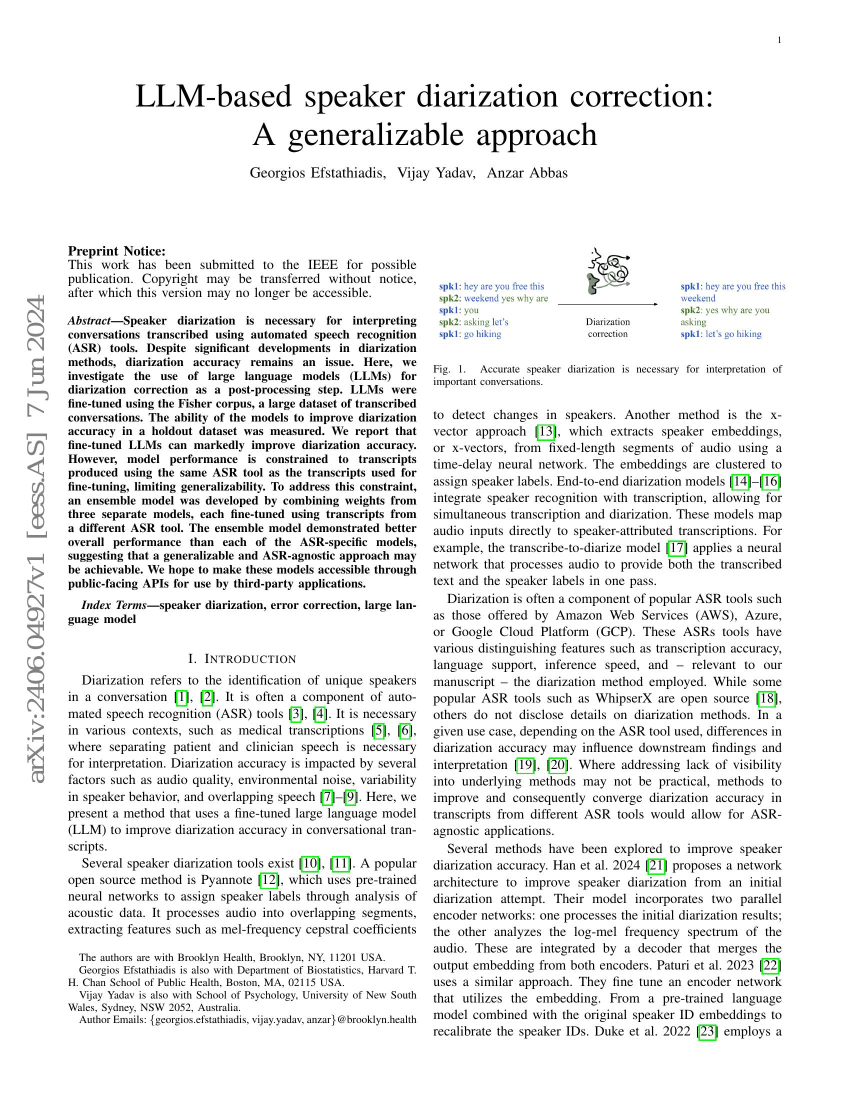 LLM-based speaker diarization correction: A generalizable approach - 智源社区论文