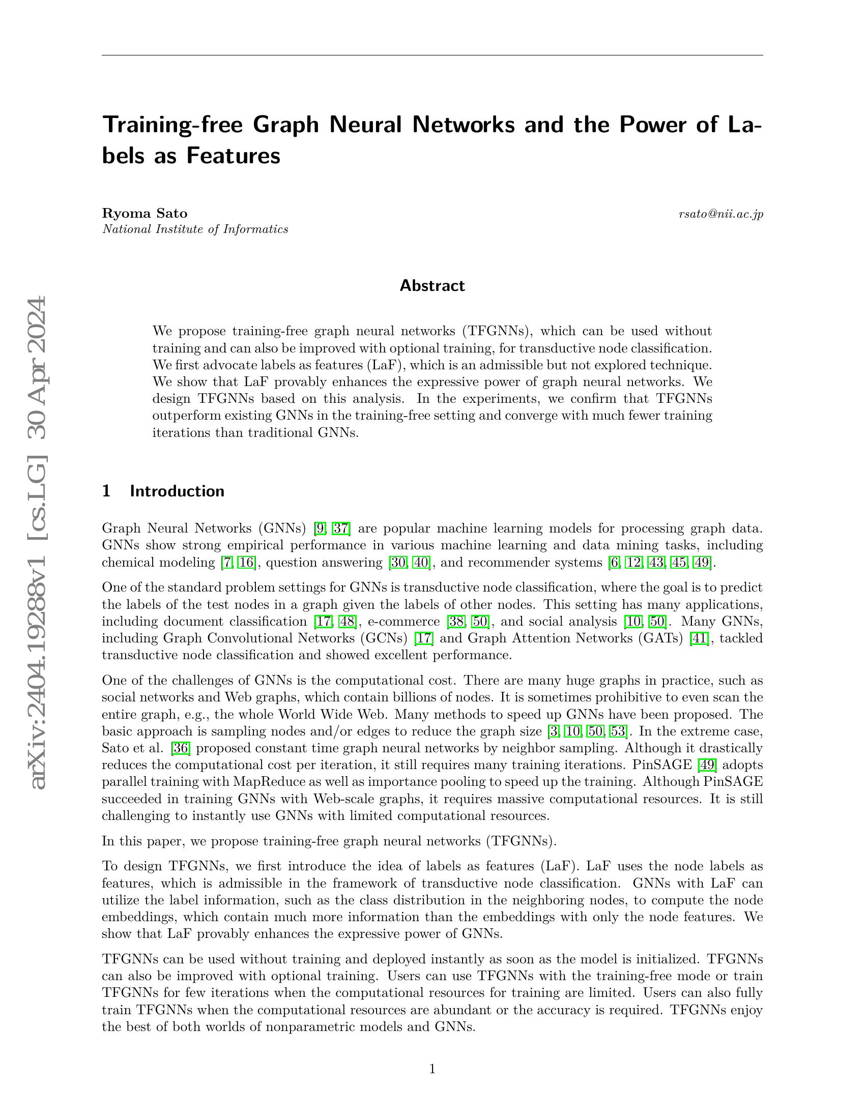 Training-free Graph Neural Networks and the Power of Labels as Features ...