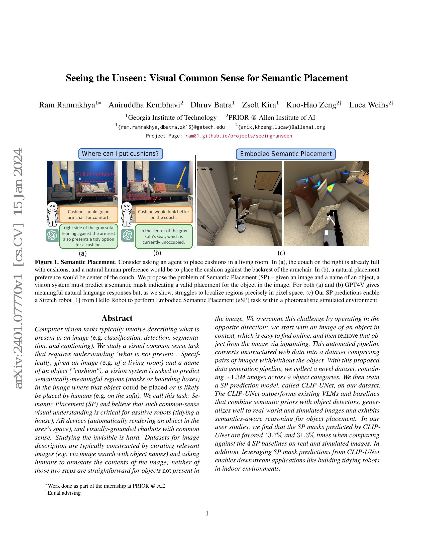 Seeing the Unseen: Visual Common Sense for Semantic Placement - 智源社区论文