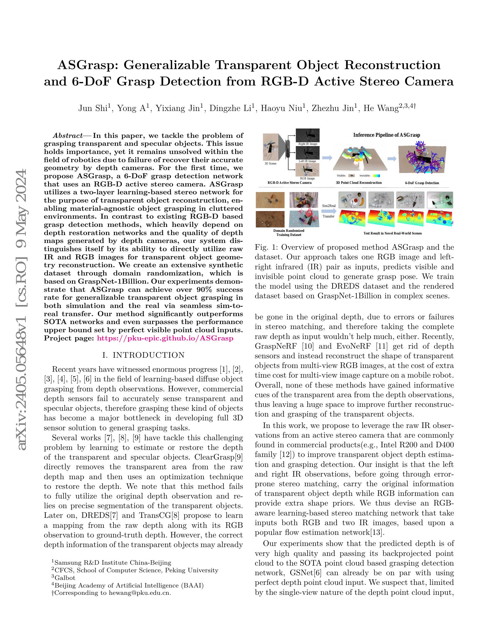 ASGrasp: Generalizable Transparent Object Reconstruction and Grasping from RGB-D Active Stereo ...