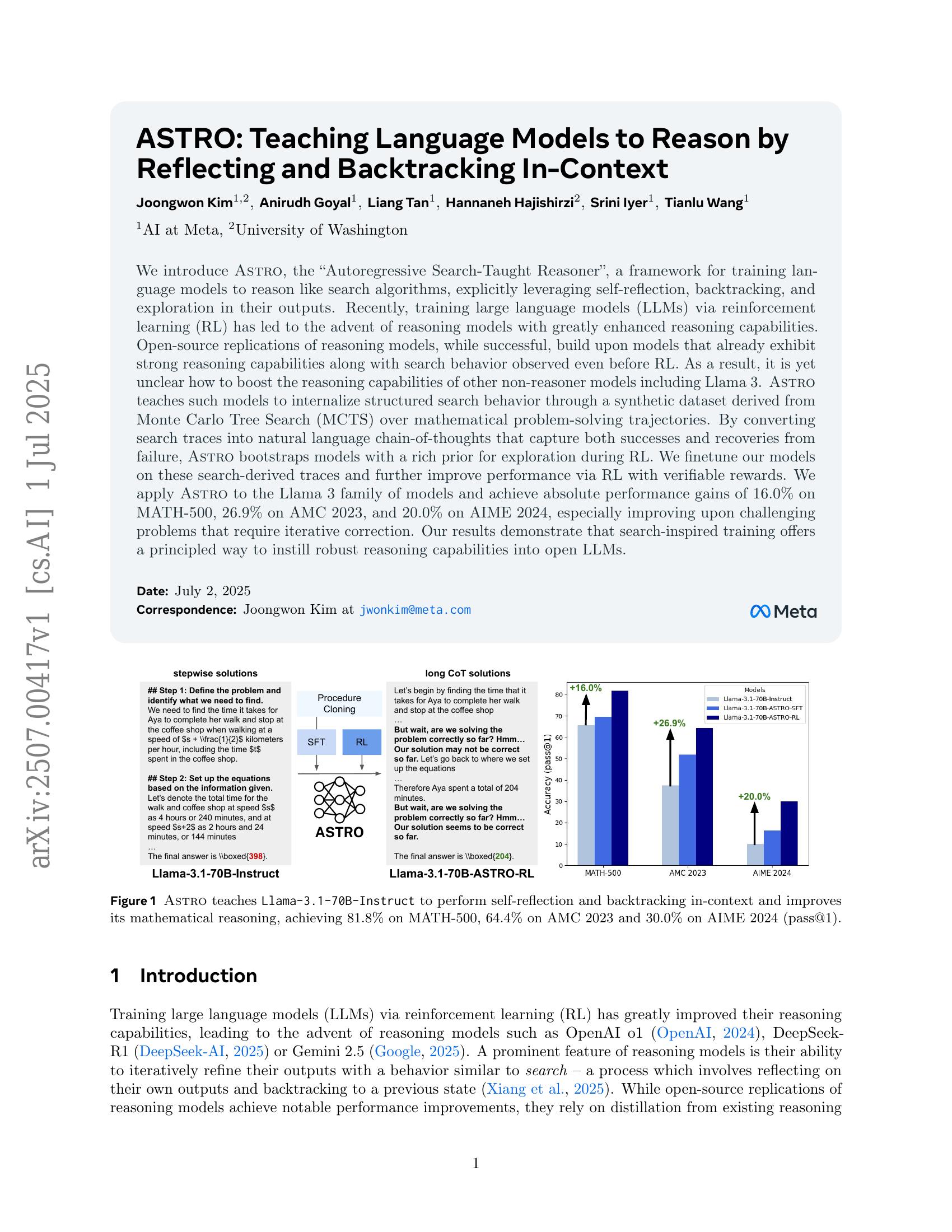 ASTRO: Teaching Language Models to Reason by Reflecting and Backtracking In-Context - 智源社区论文