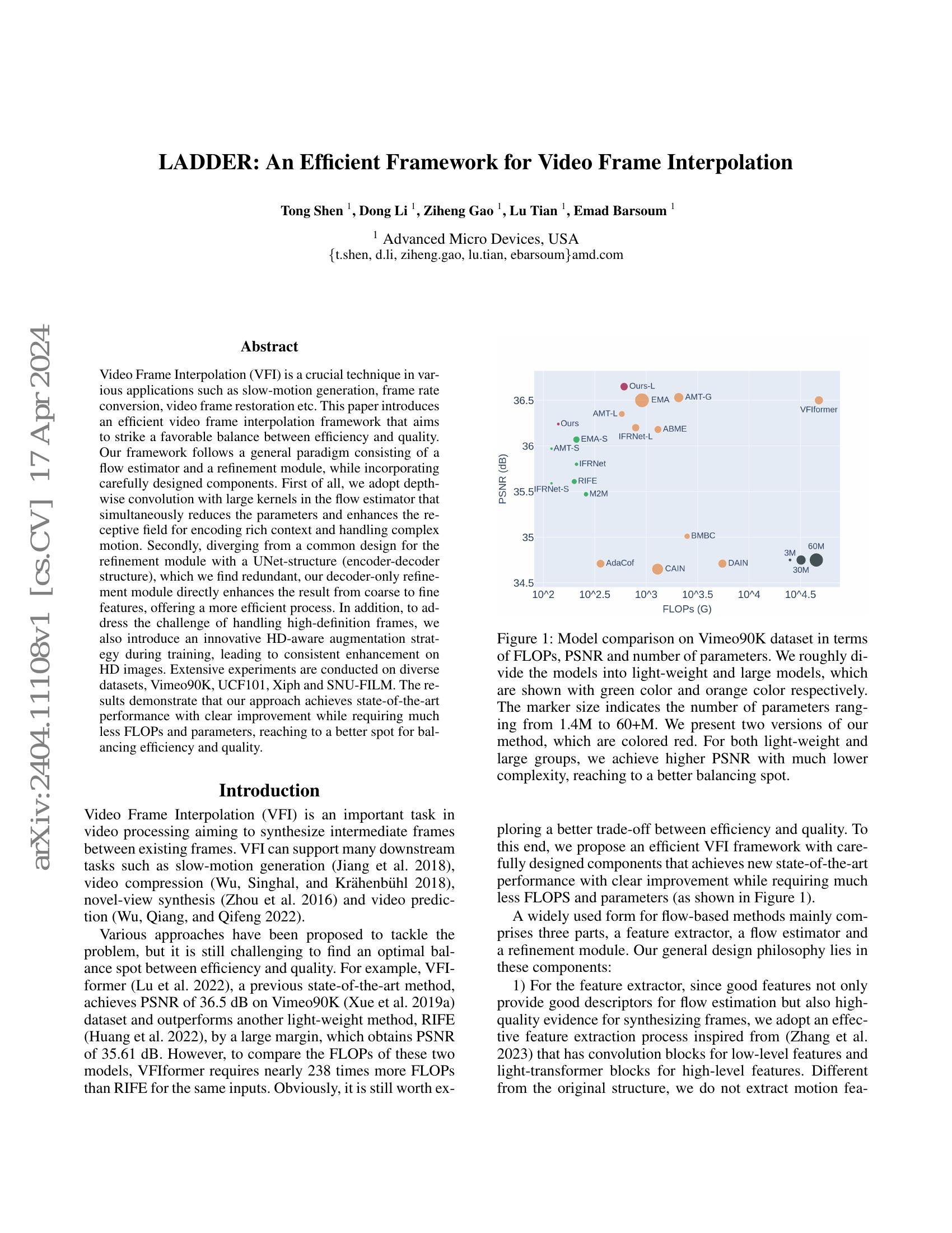 LADDER: An Efficient Framework for Video Frame Interpolation - 智源社区论文