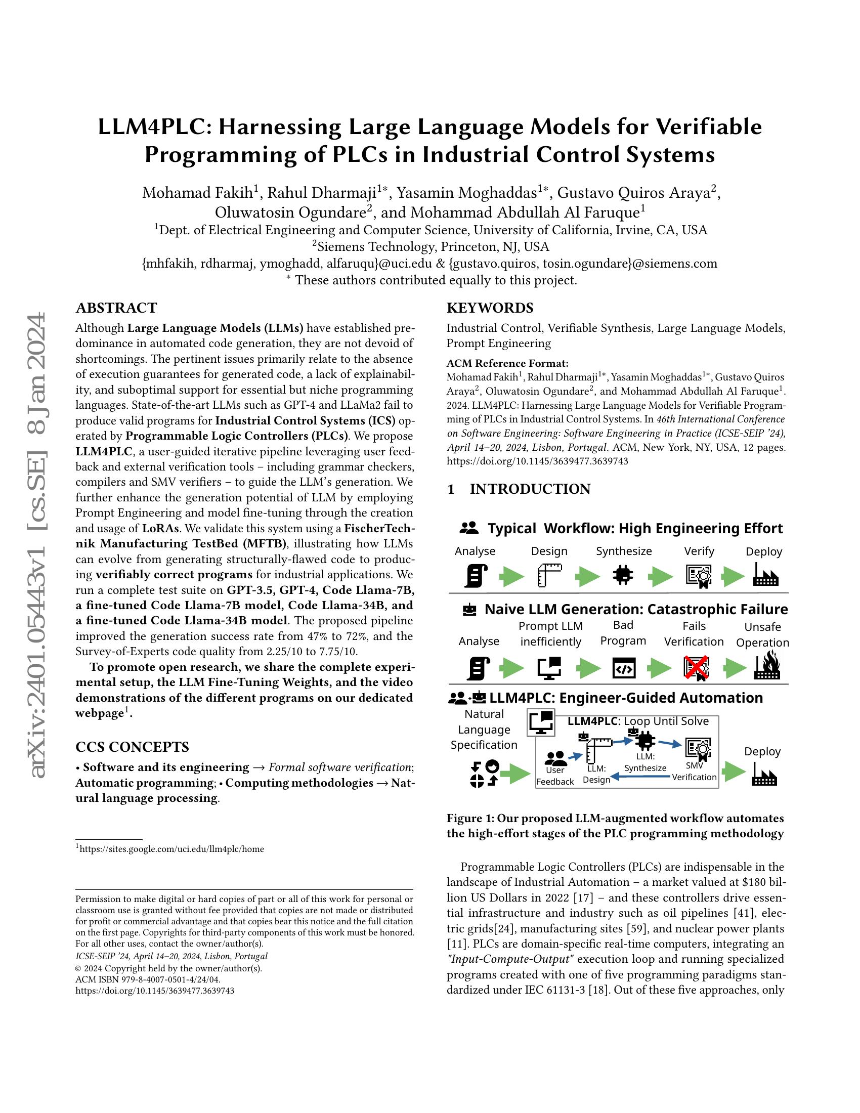 LLM4PLC: Harnessing Large Language Models for Verifiable Programming of PLCs in Industrial ...