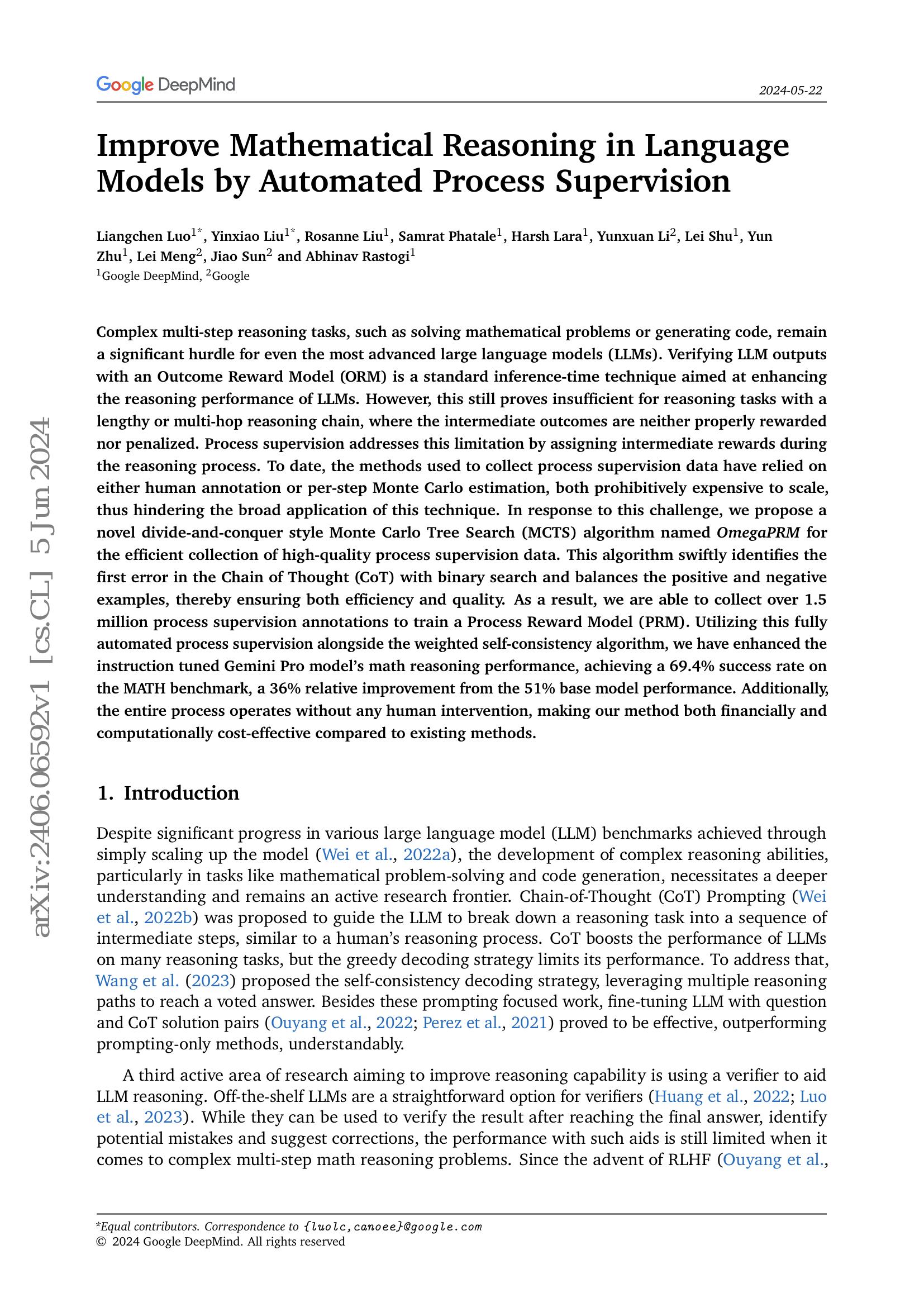 Improve Mathematical Reasoning in Language Models by Automated Process Supervision - 智源社区论文