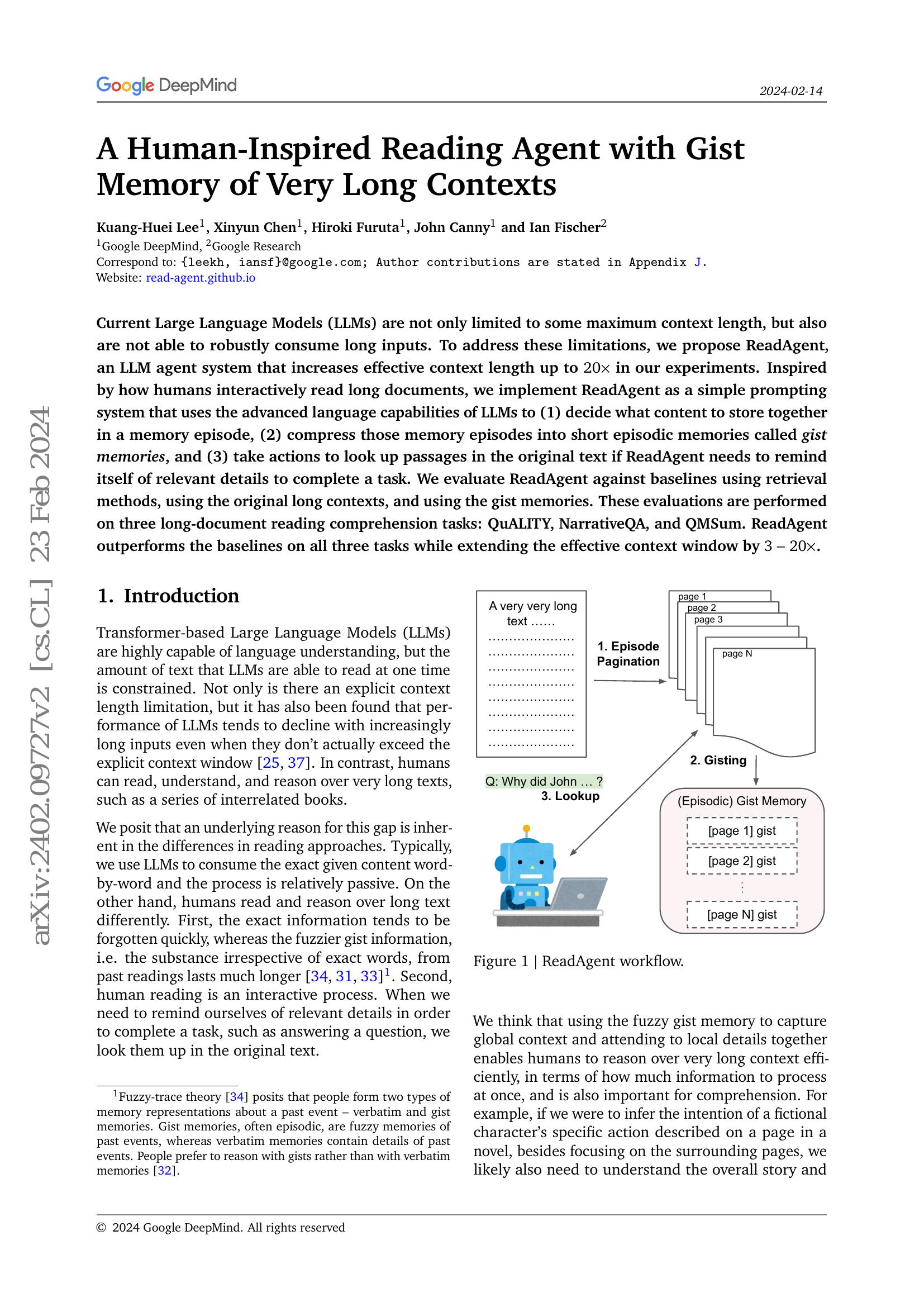 A Human-Inspired Reading Agent with Gist Memory of Very Long Contexts - 智源社区论文