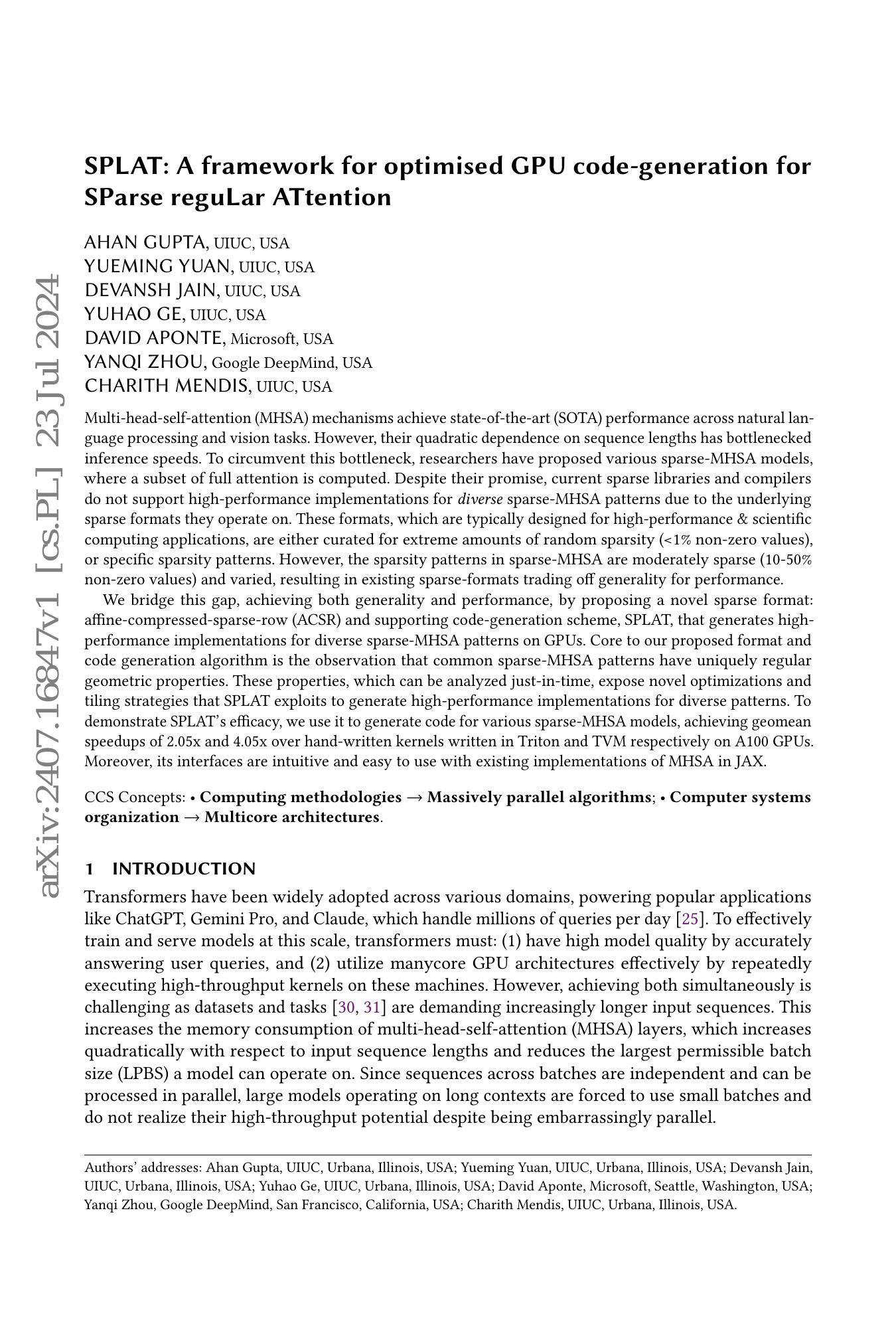 SPLAT: A framework for optimised GPU code-generation for SParse reguLar ...