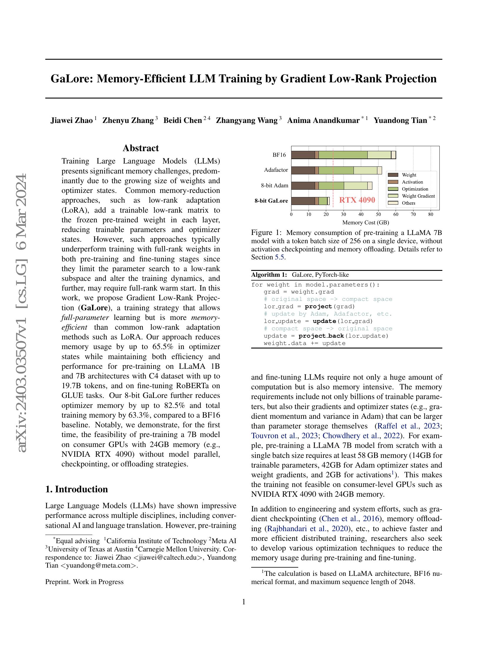 GaLore: Memory-Efficient LLM Training by Gradient Low-Rank Projection ...