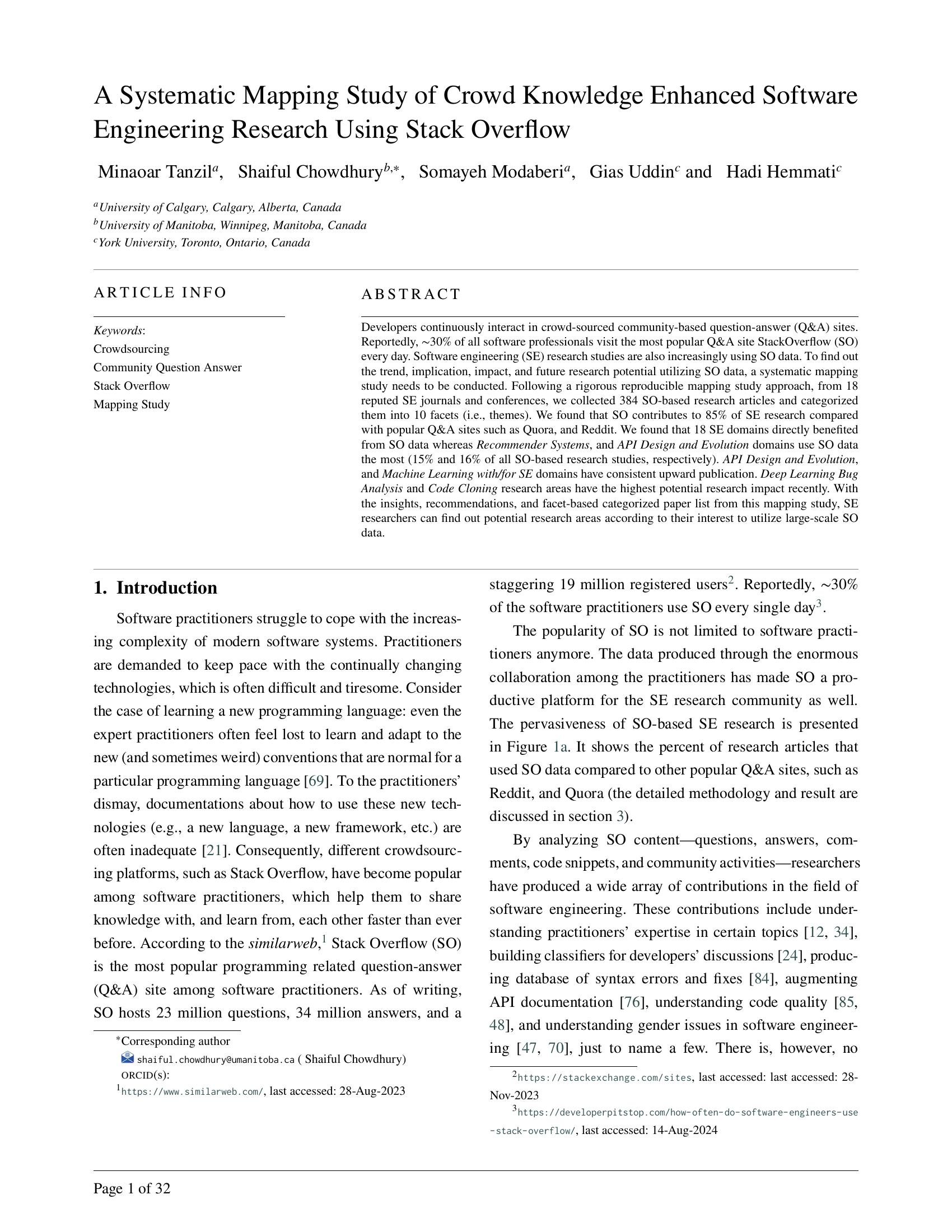 A Systematic Mapping Study of Crowd Knowledge Enhanced Software ...