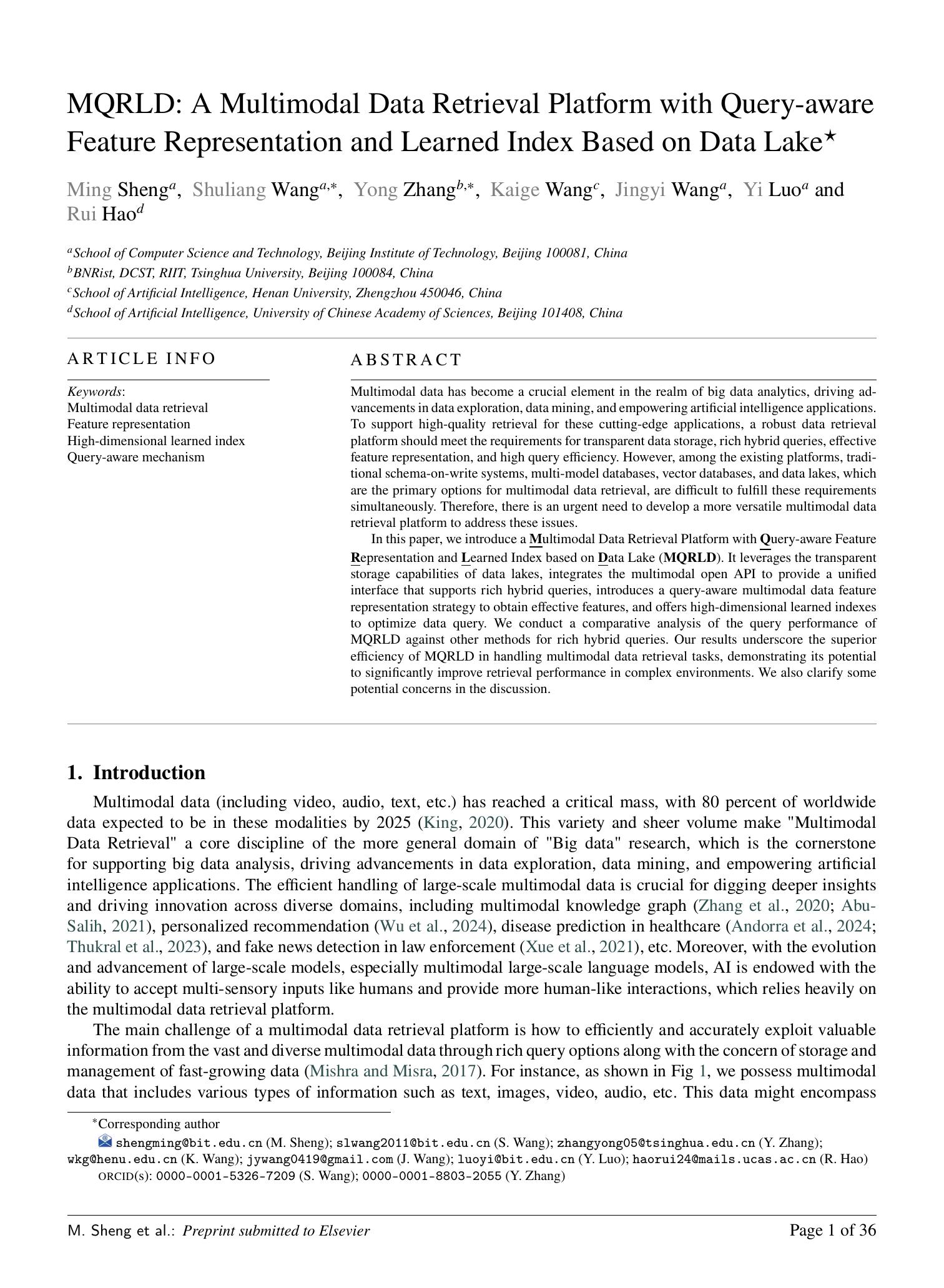MQRLD: A Multimodal Data Retrieval Platform with Query-aware Feature ...