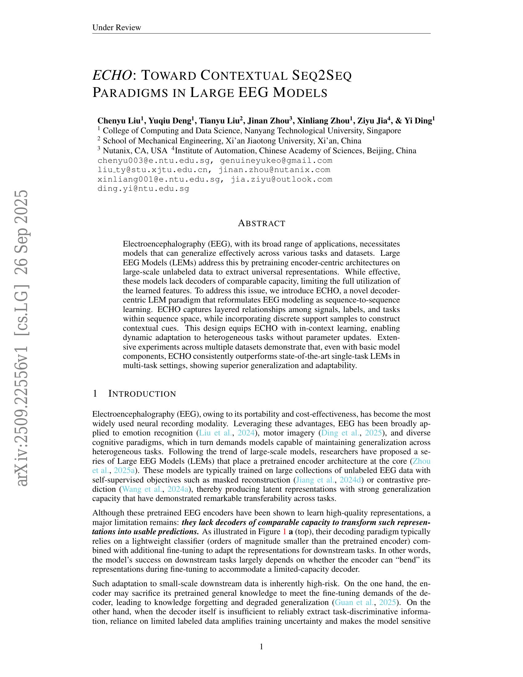 ECHO: Toward Contextual Seq2Seq Paradigms in Large EEG Models - 智源社区论文