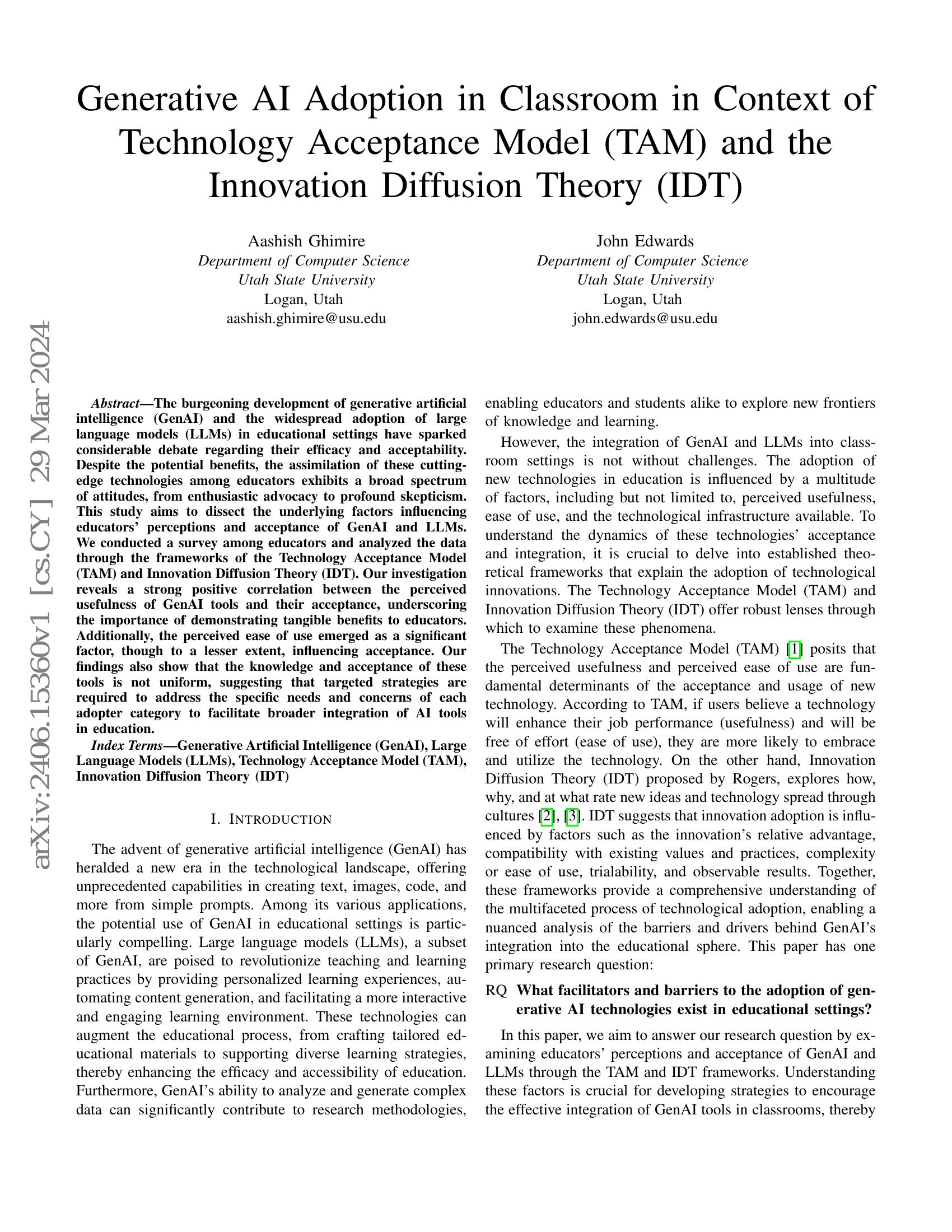Generative AI Adoption in Classroom in Context of Technology Acceptance ...