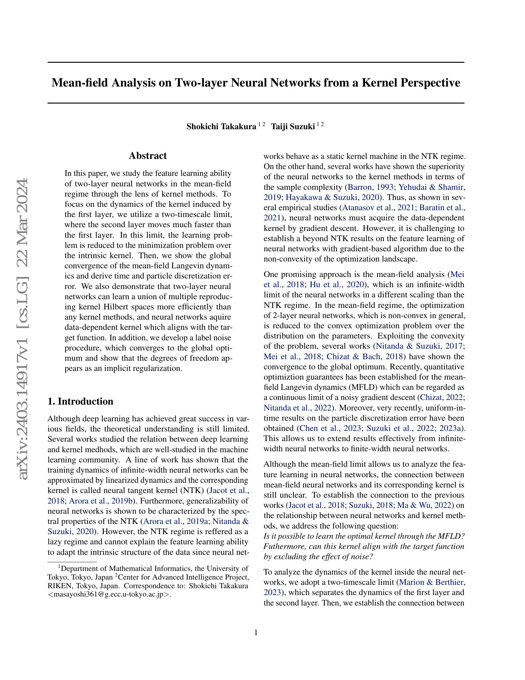 Mean-field Analysis on Two-layer Neural Networks from a Kernel Perspective - 智源社区论文