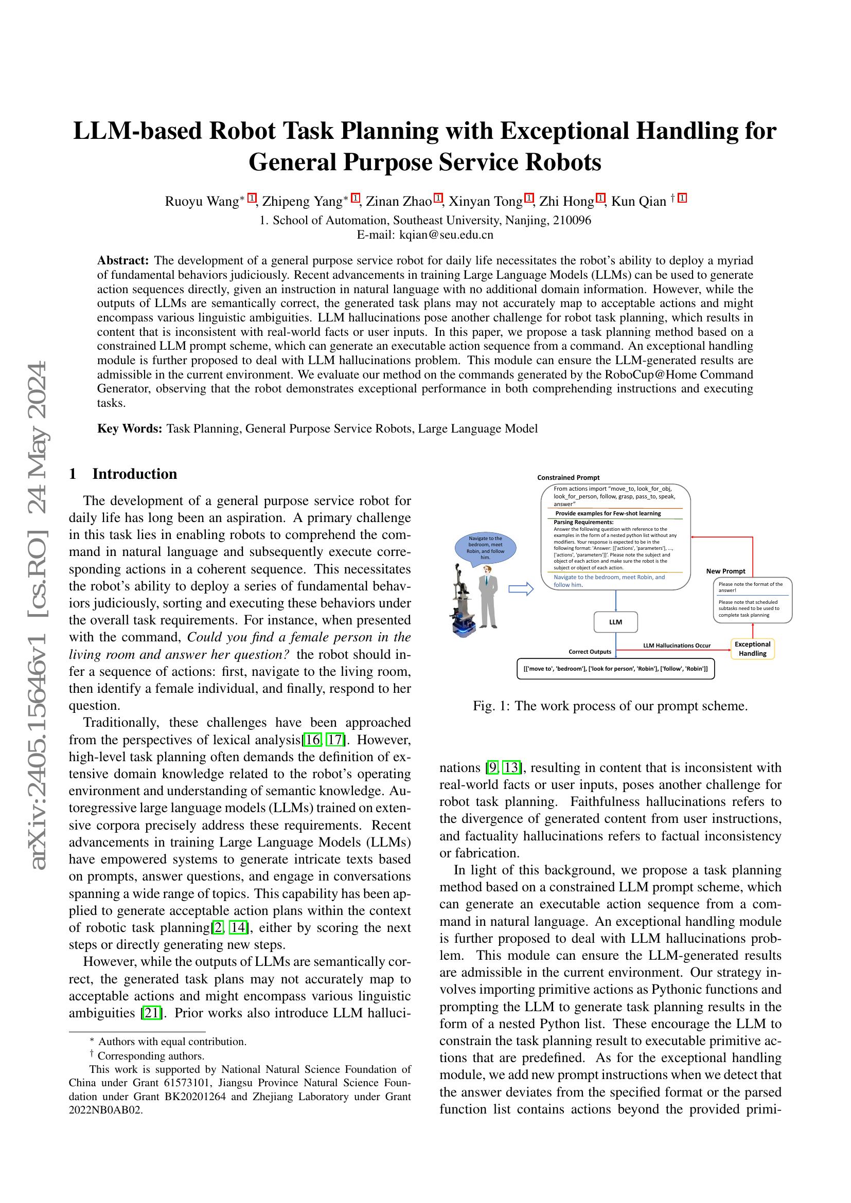 LLM-based Robot Task Planning with Exceptional Handling for General Purpose Service Robots - 智源社区论文