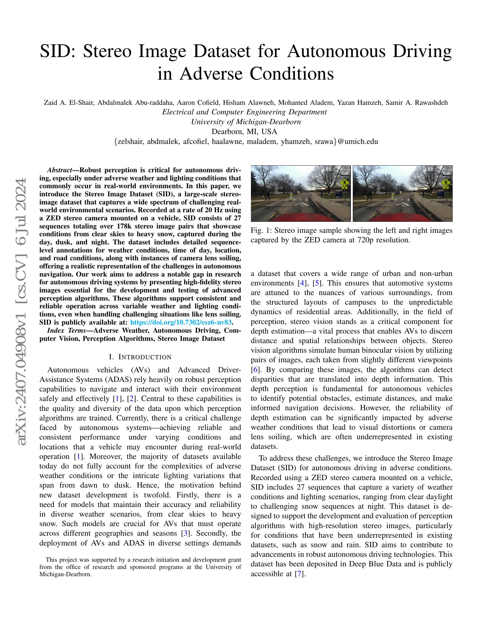 SID: Stereo Image Dataset for Autonomous Driving in Adverse Conditions ...