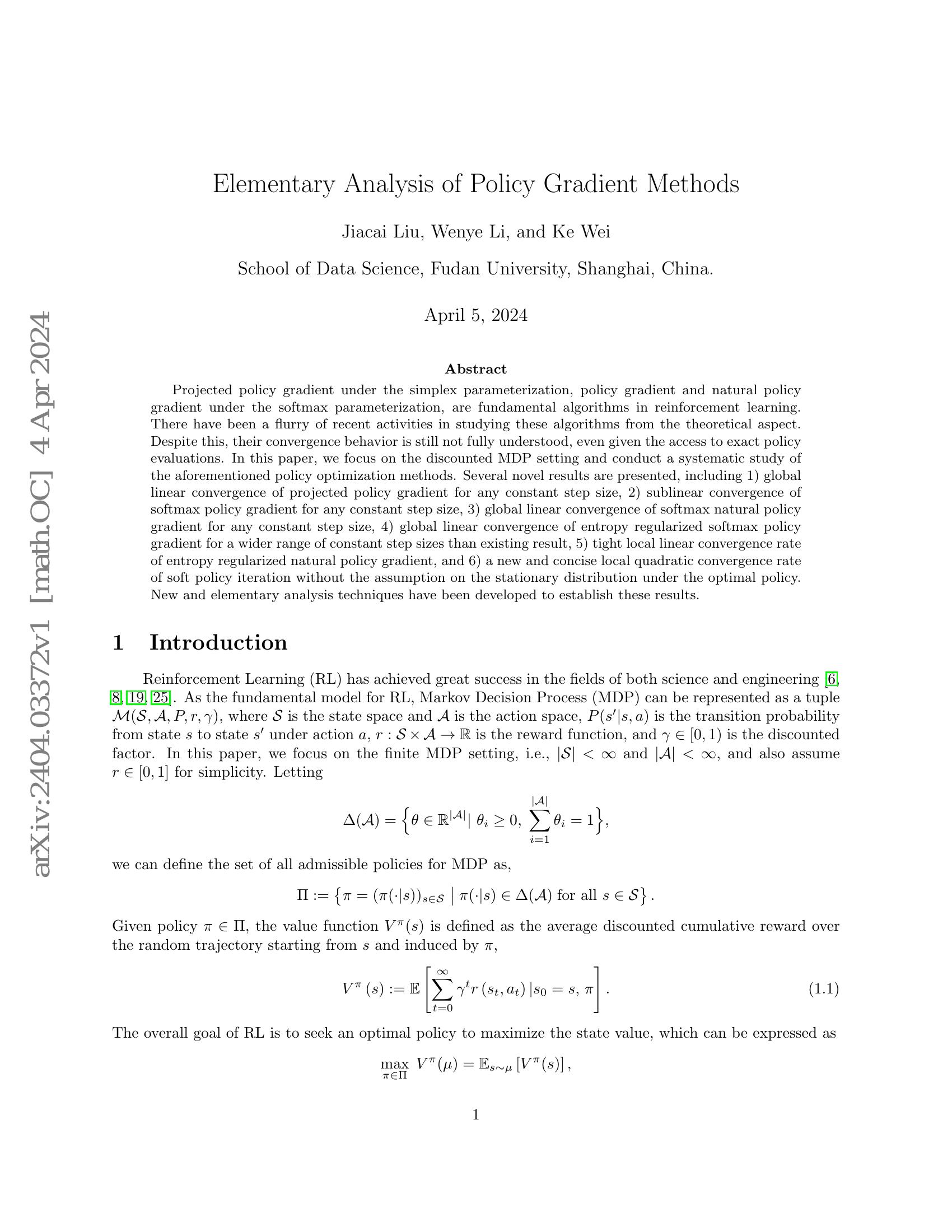 Elementary Analysis of Policy Gradient Methods - 智源社区论文
