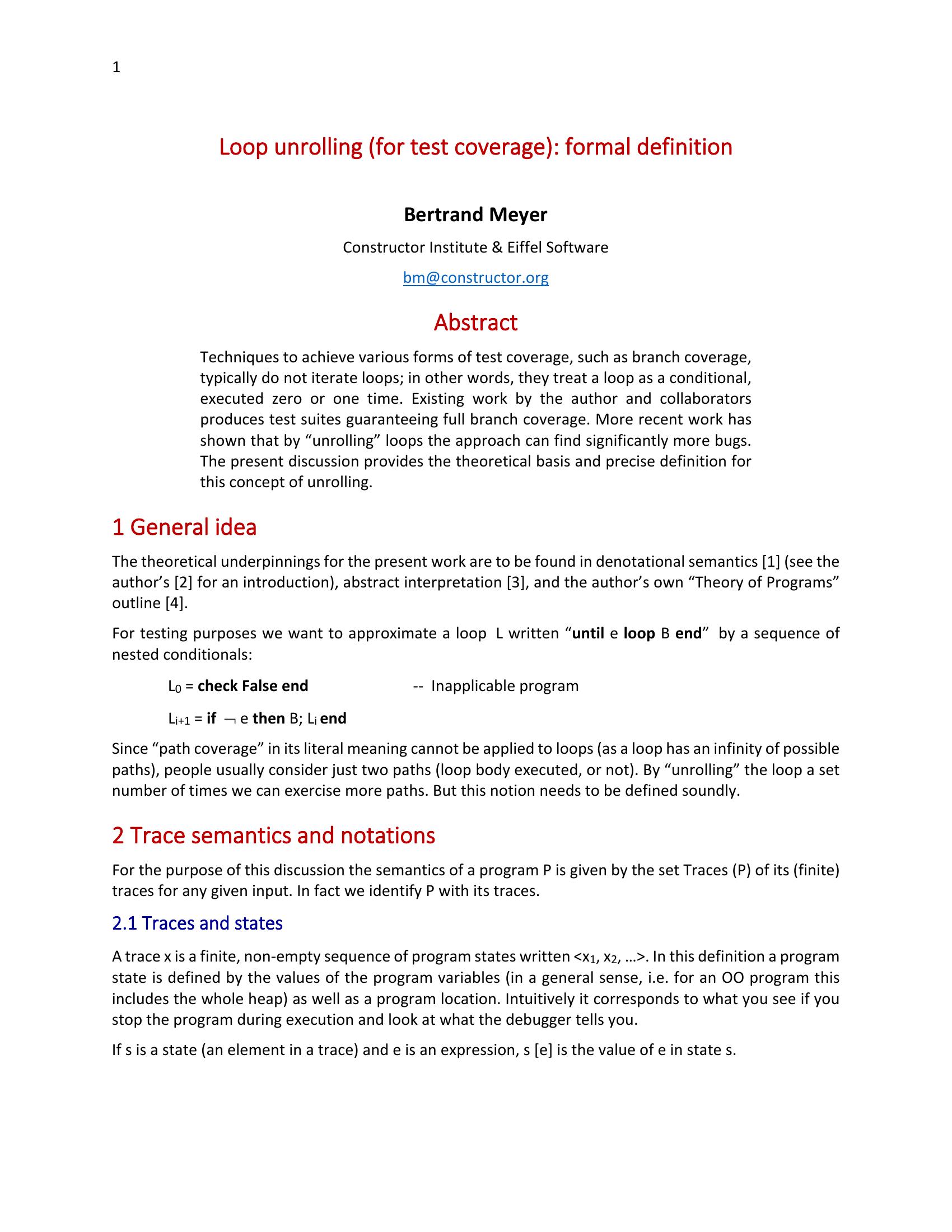 Loop unrolling (for test coverage): formal definition - 智源社区论文