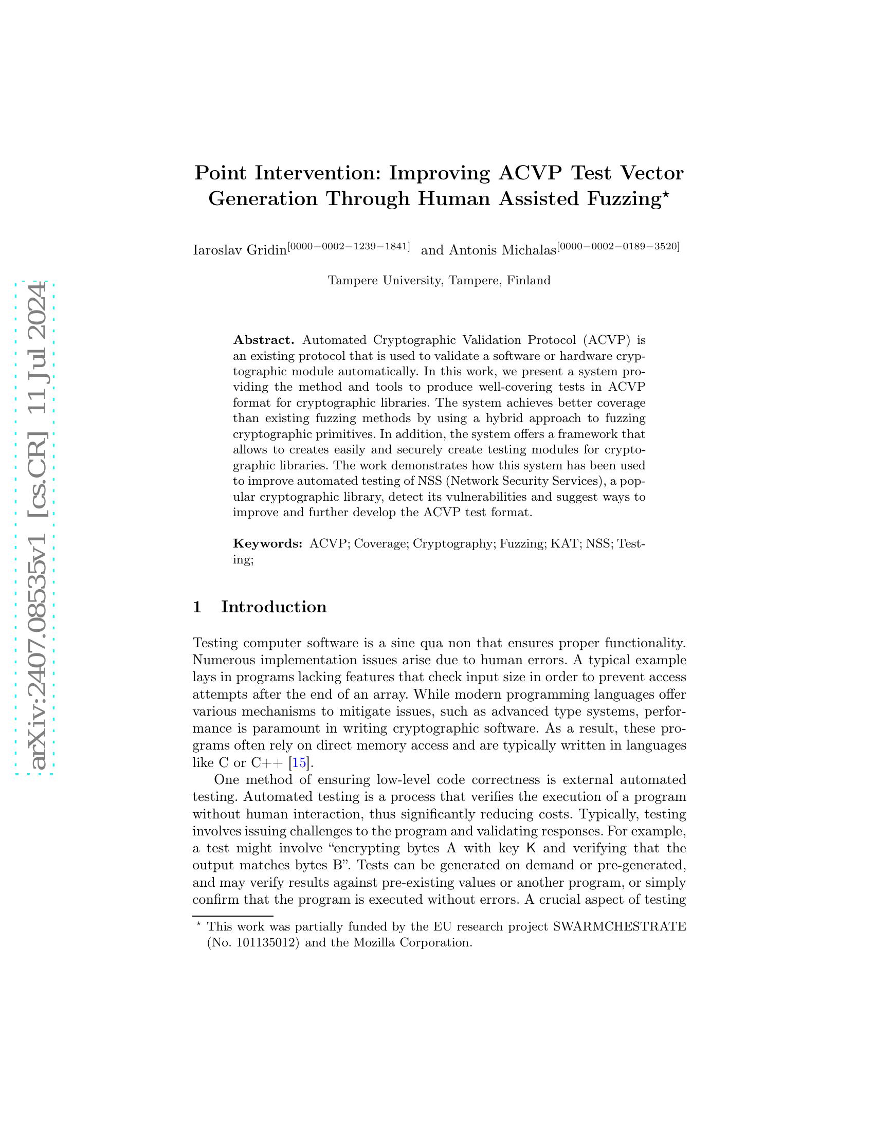 Point Intervention: Improving ACVP Test Vector Generation Through Human ...