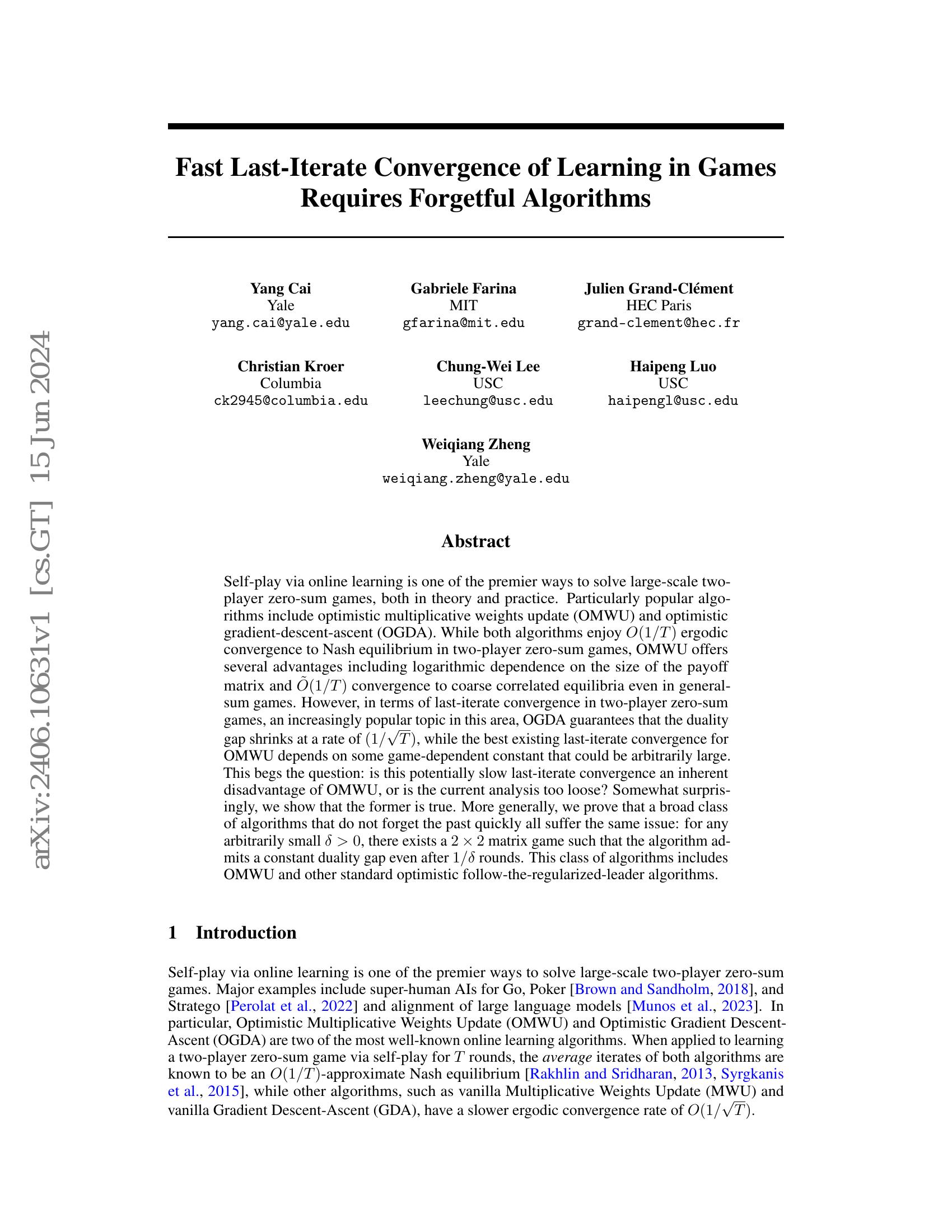 Fast Last-Iterate Convergence of Learning in Games Requires Forgetful Algorithms - 智源社区论文