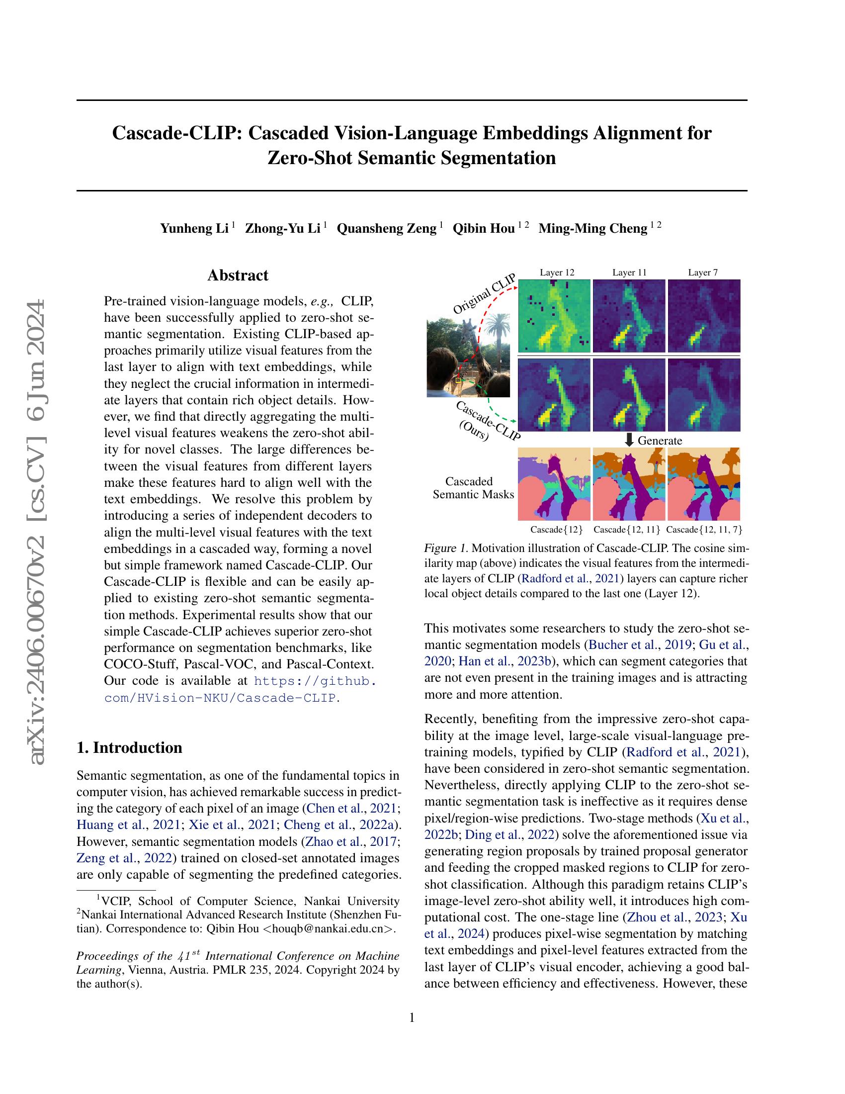Cascade-CLIP: Cascaded Vision-Language Embeddings Alignment for Zero ...