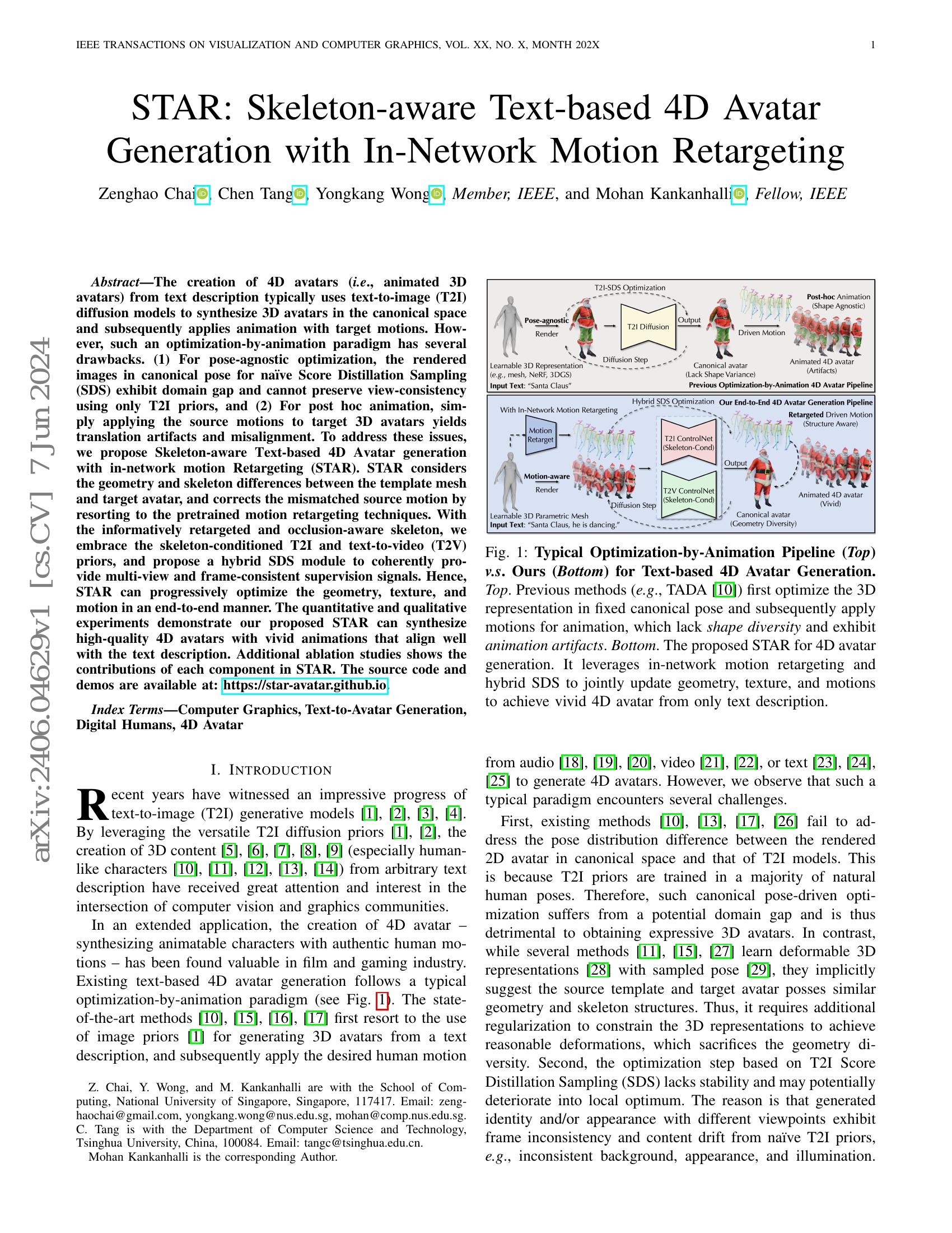 STAR: Skeleton-aware Text-based 4D Avatar Generation with In-Network ...