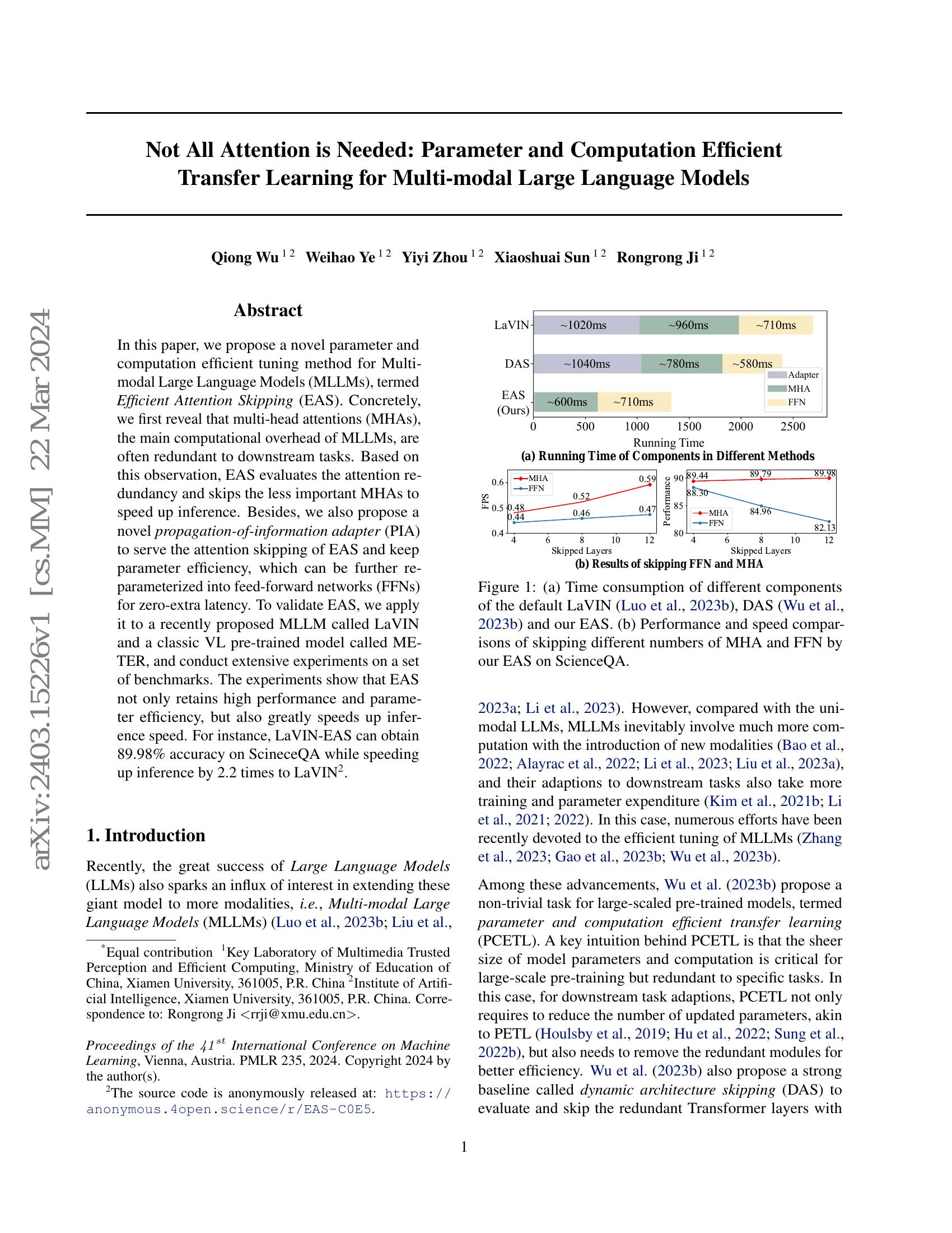 Not All Attention is Needed: Parameter and Computation Efficient Transfer Learning for Multi ...