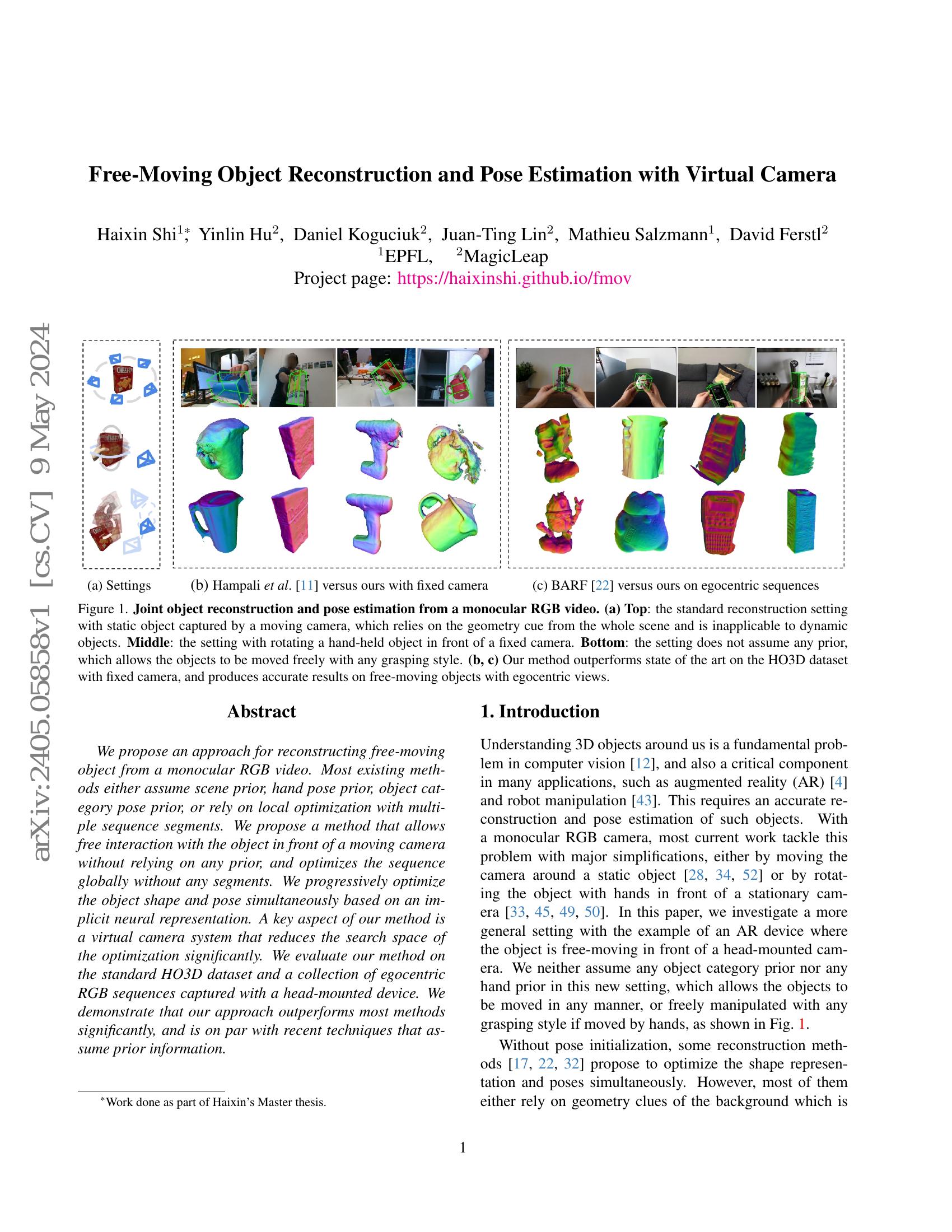 Free-Moving Object Reconstruction and Pose Estimation with Virtual ...