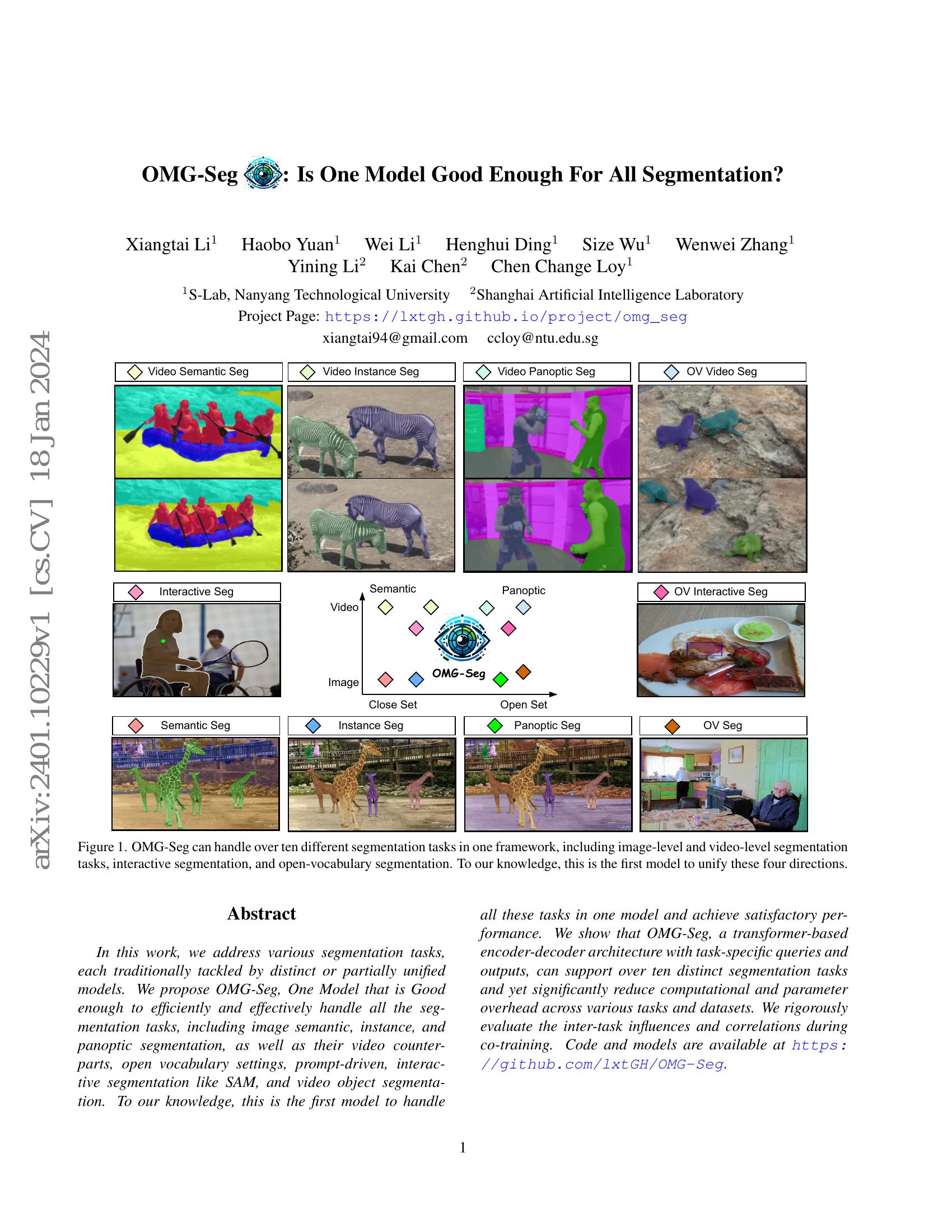 OMG-Seg: Is One Model Good Enough For All Segmentation? - 智源社区论文
