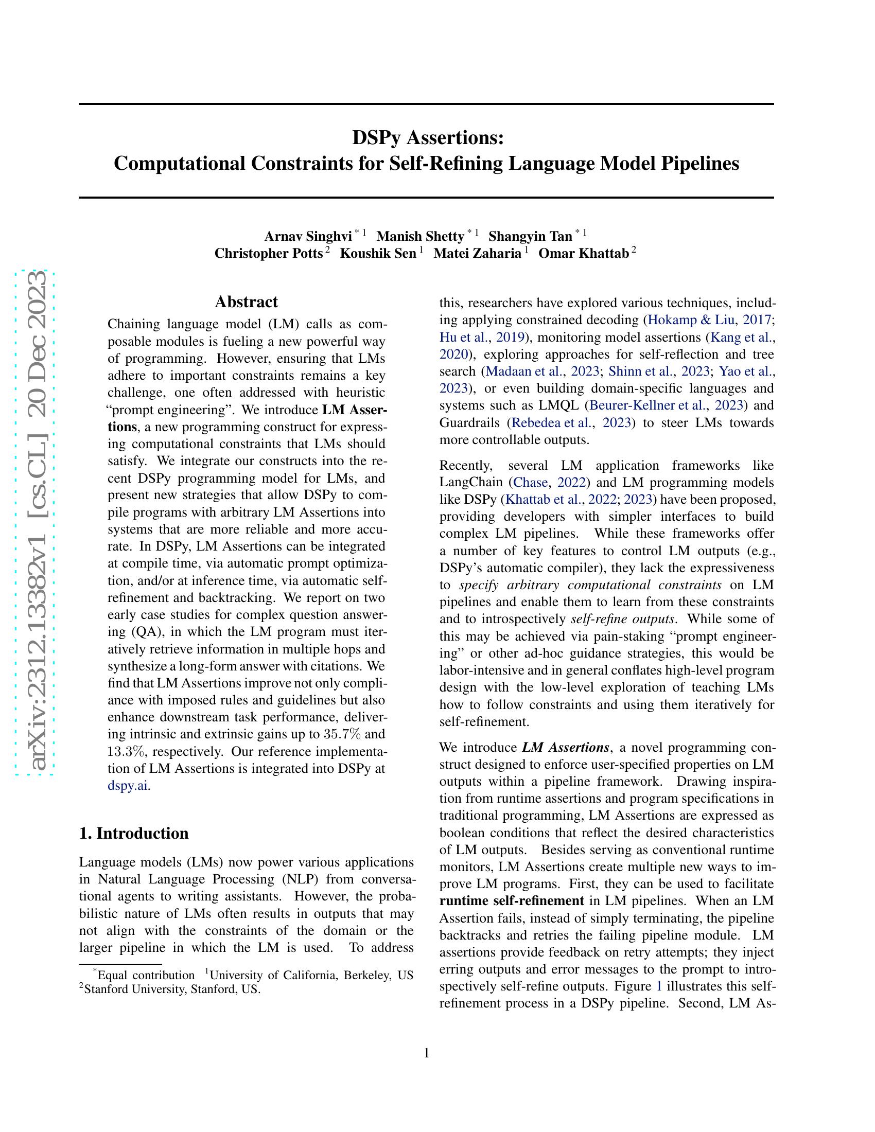 DSPy Assertions: Computational Constraints for Self-Refining Language Model Pipelines - 智源社区论文