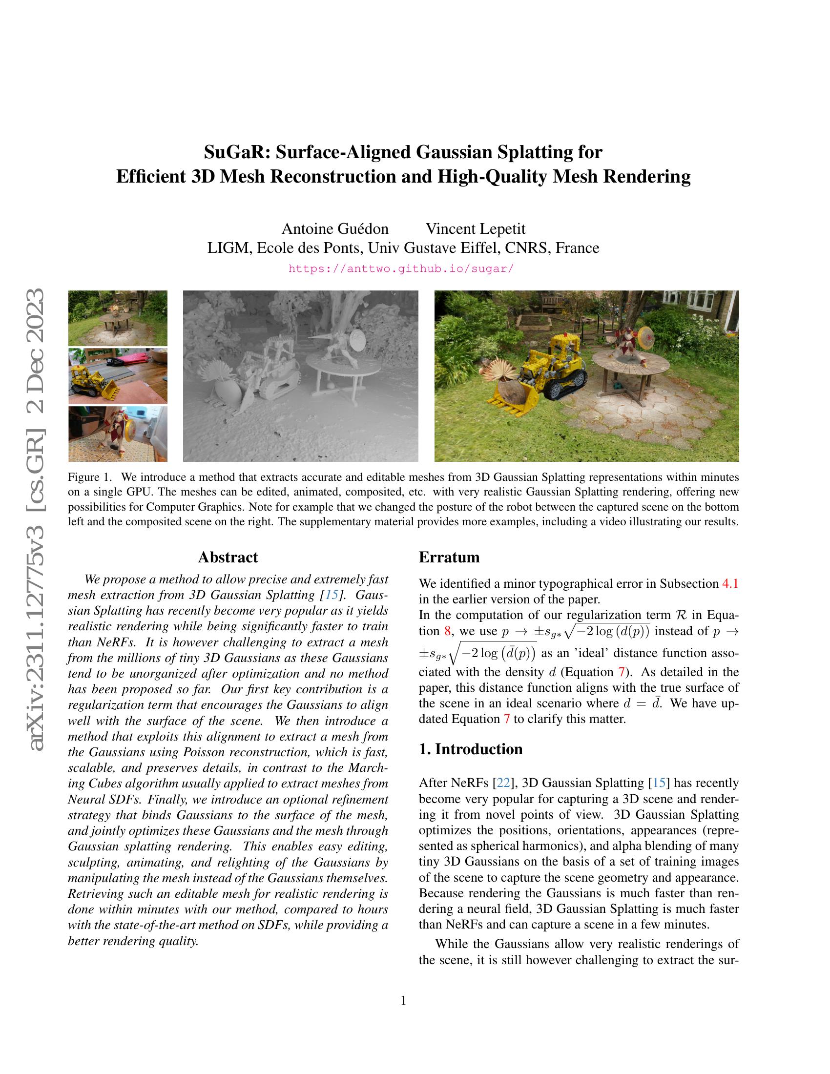 SuGaR: Surface-Aligned Gaussian Splatting for Efficient 3D Mesh ...