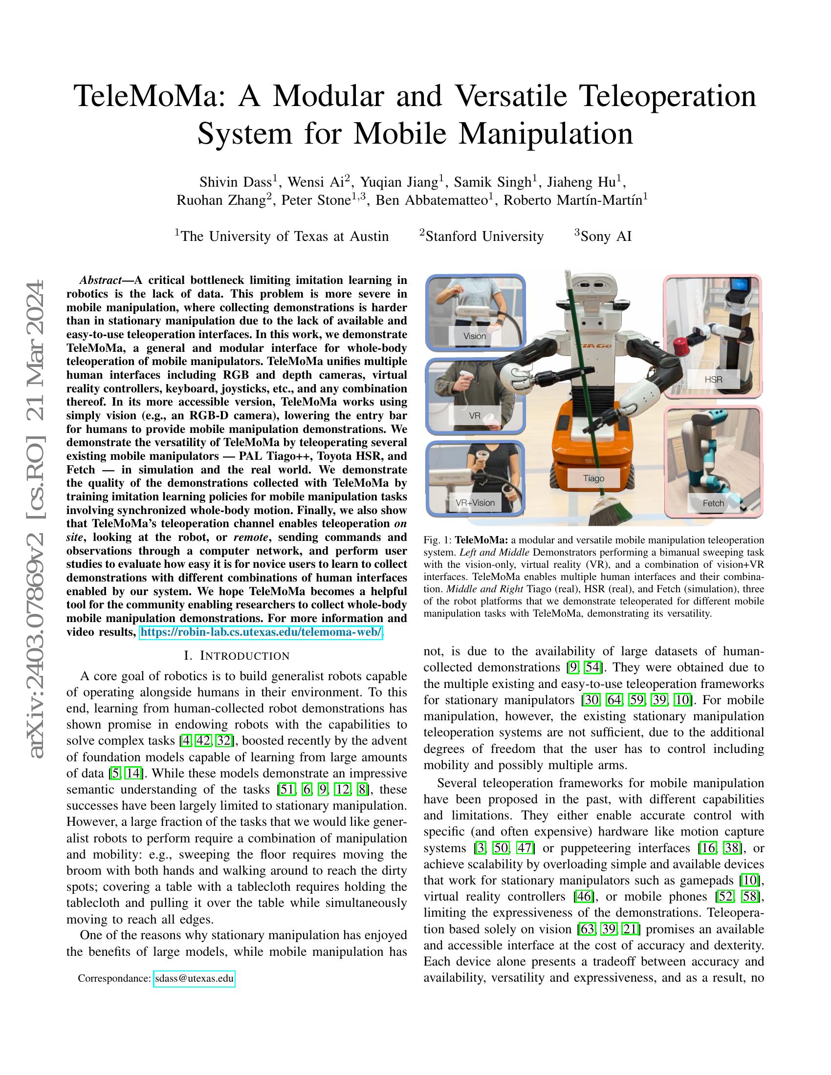 TeleMoMa: A Modular and Versatile Teleoperation System for Mobile ...