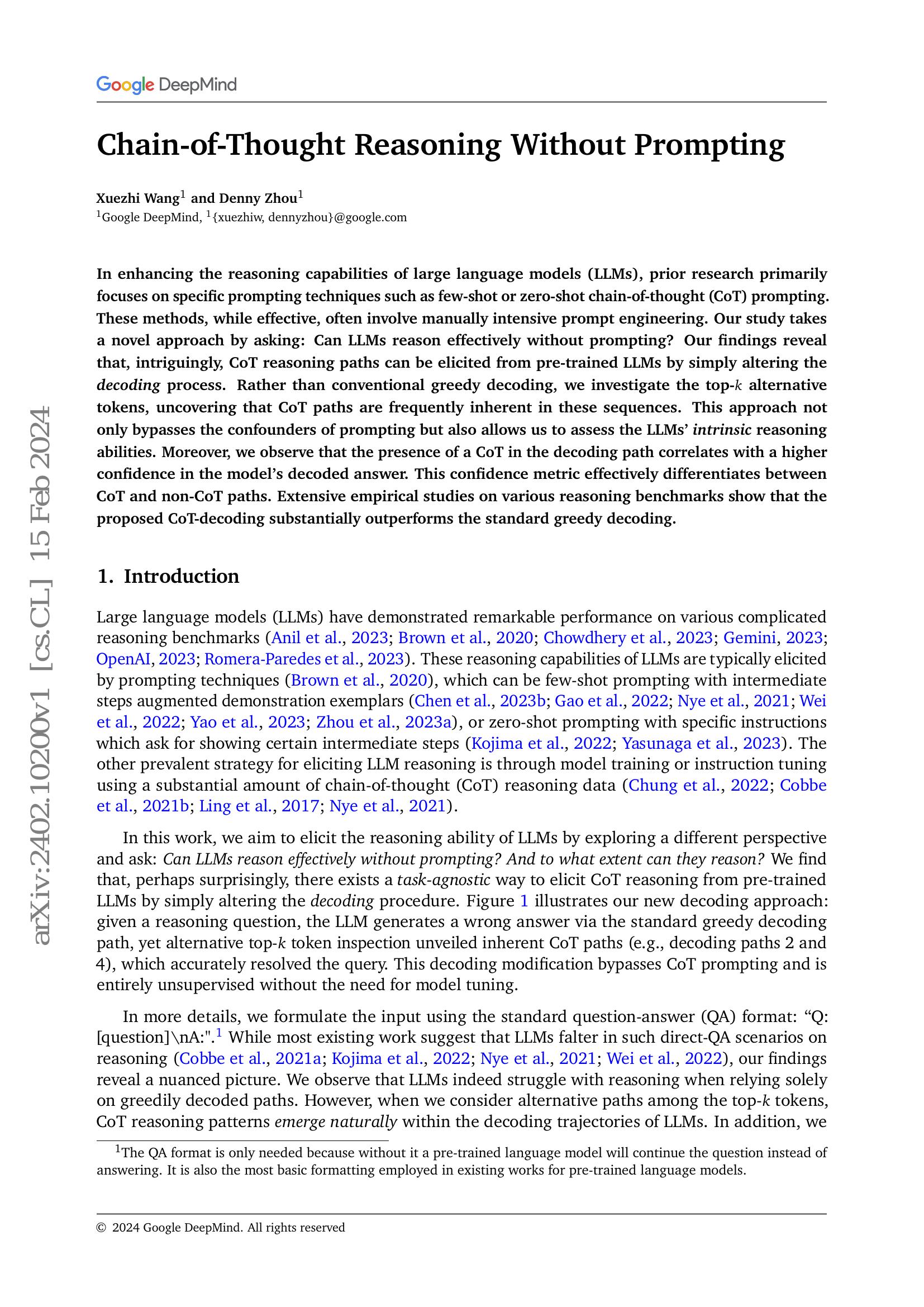 Chain-of-Thought Reasoning Without Prompting - 智源社区论文