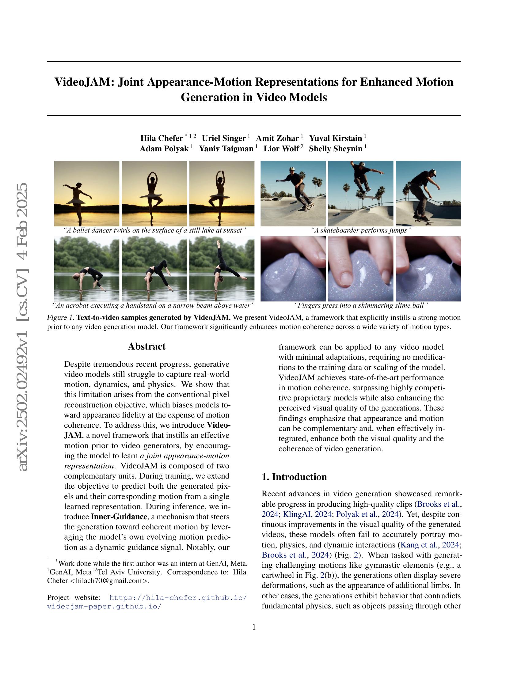 VideoJAM: Joint Appearance-Motion Representations for Enhanced Motion ...