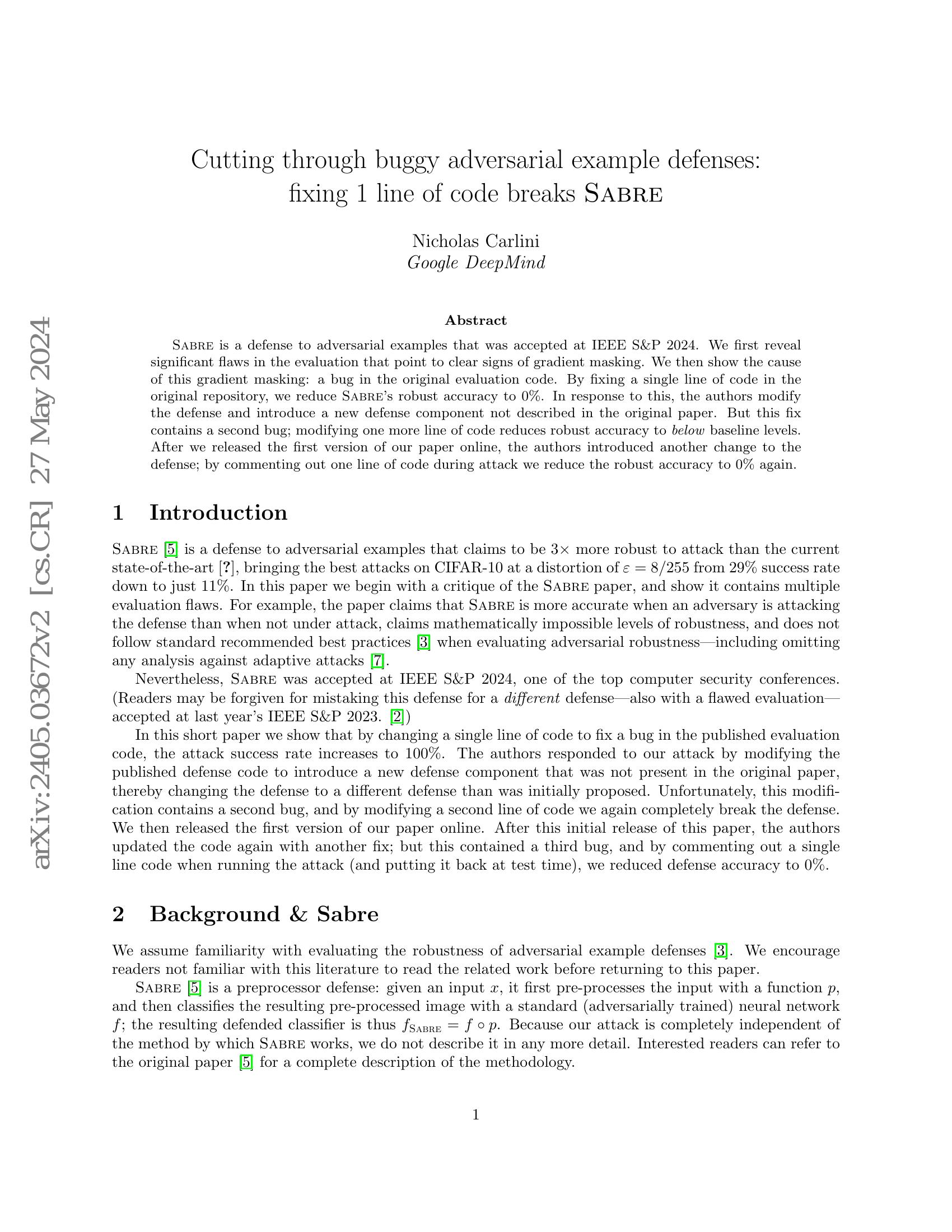 Cutting through buggy adversarial example defenses: fixing 1 line of ...