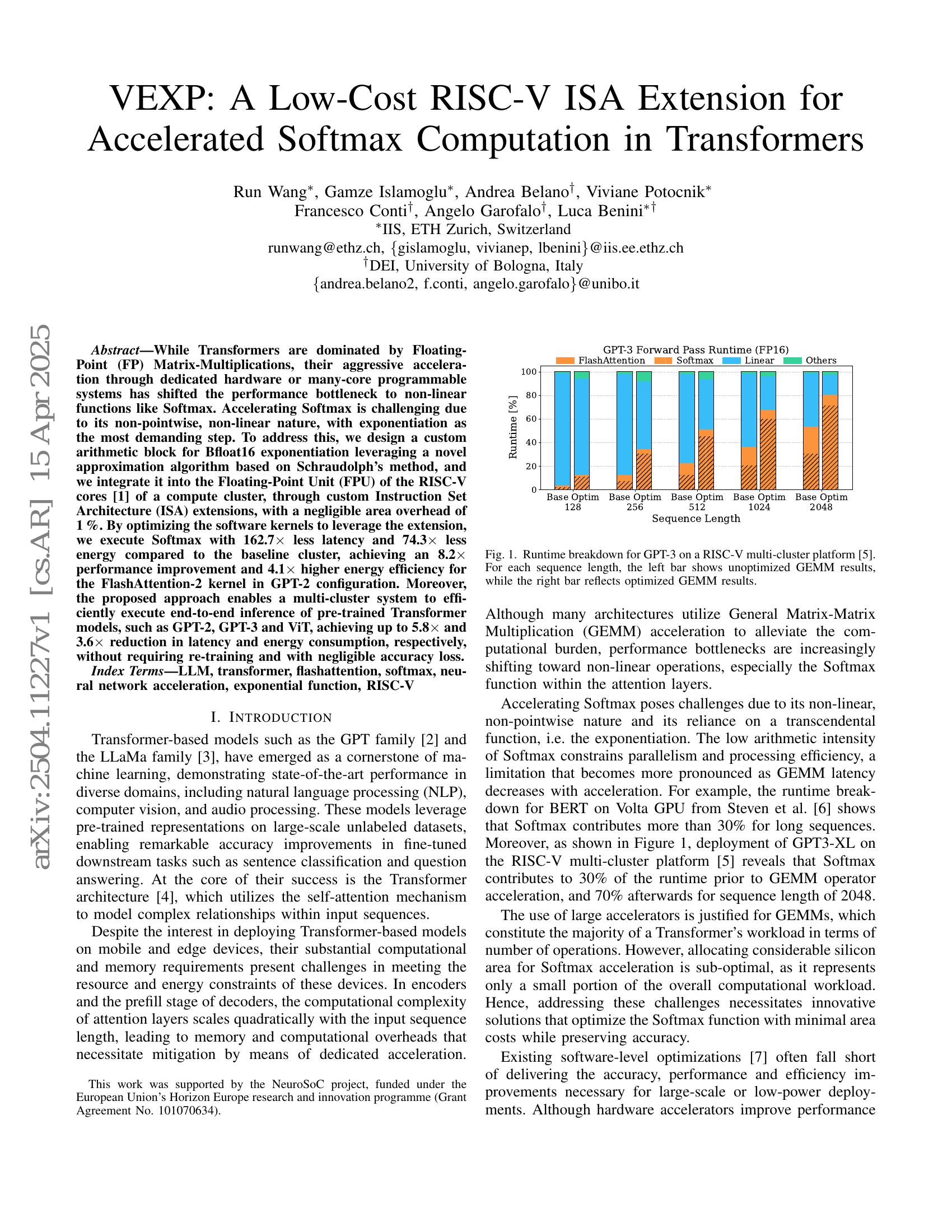 VEXP: A Low-Cost RISC-V ISA Extension for Accelerated Softmax ...