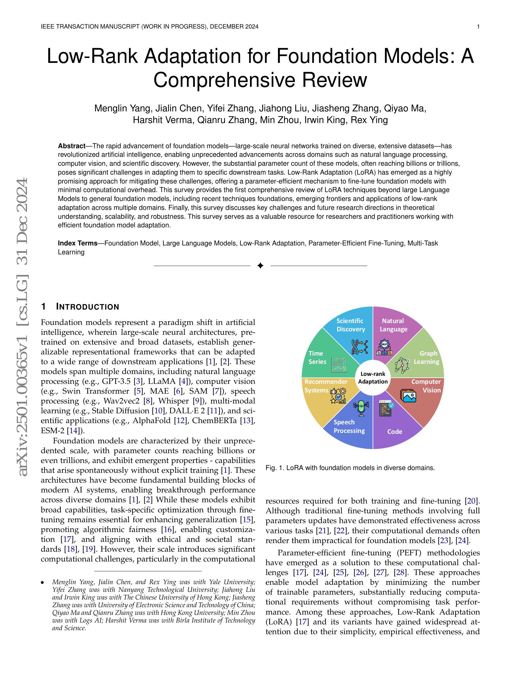 Low-Rank Adaptation for Foundation Models: A Comprehensive Review - 智源社区论文