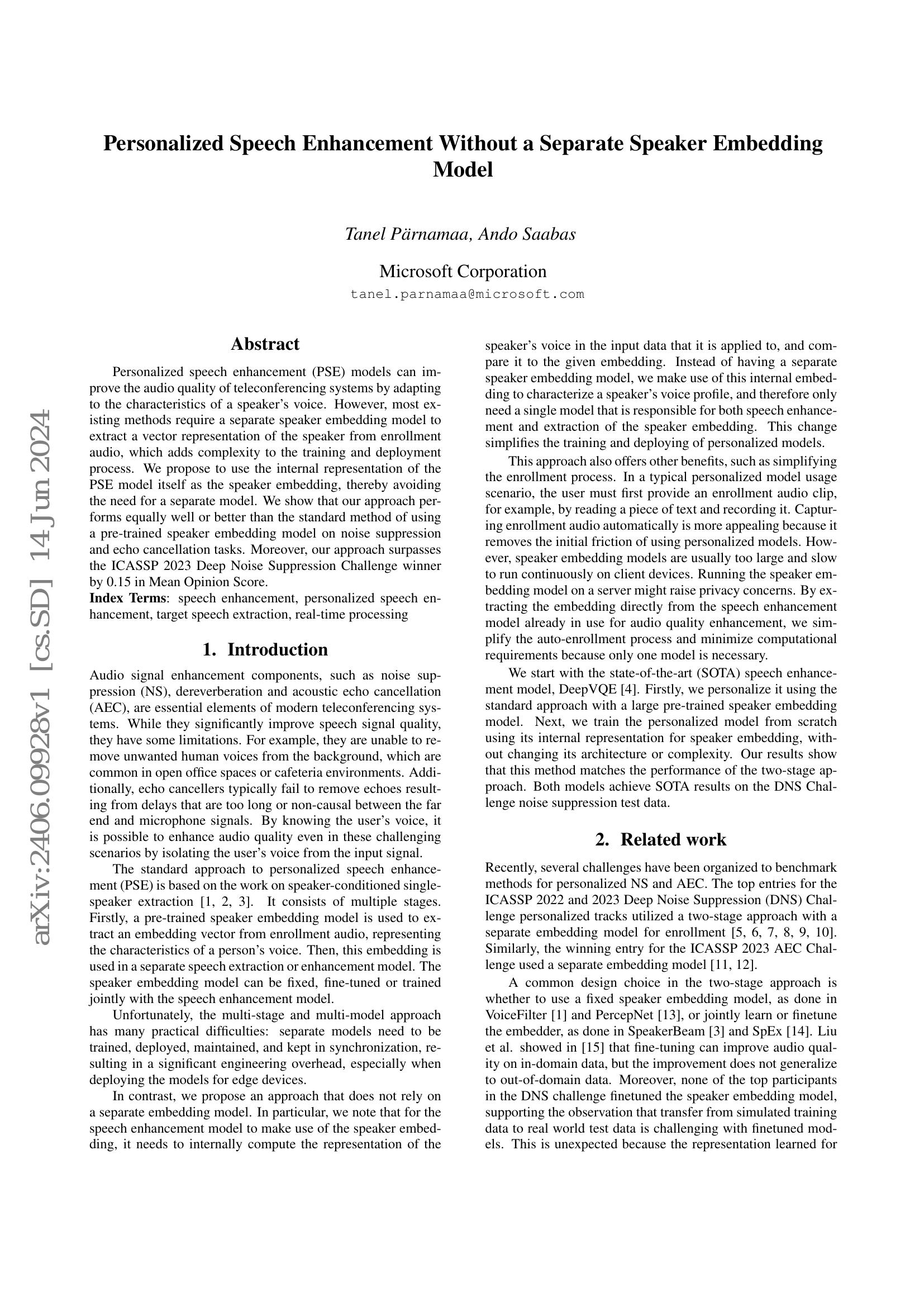 Personalized Speech Enhancement Without a Separate Speaker Embedding Model - 智源社区论文