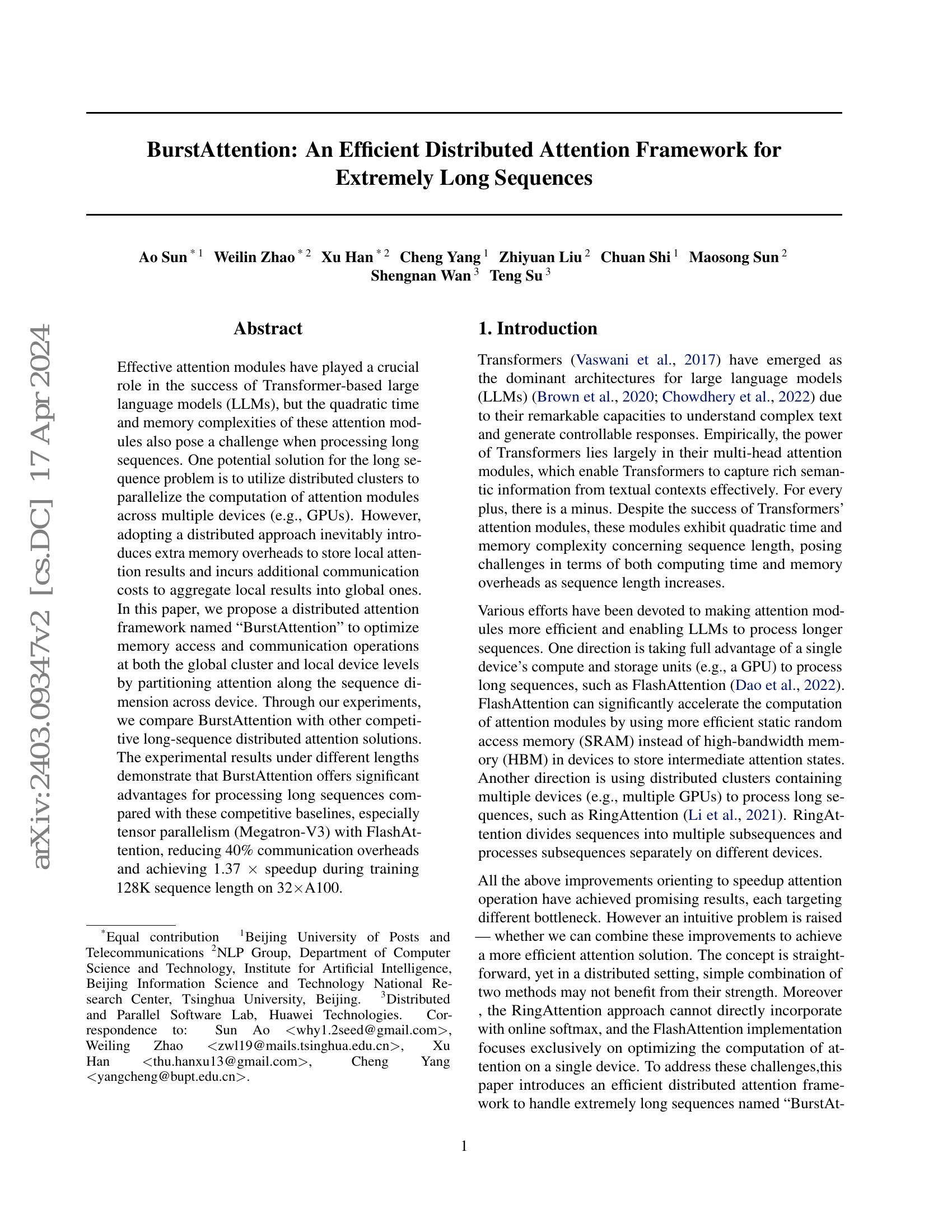 BurstAttention: An Efficient Distributed Attention Framework for Extremely Long Sequences - 智源社区论文