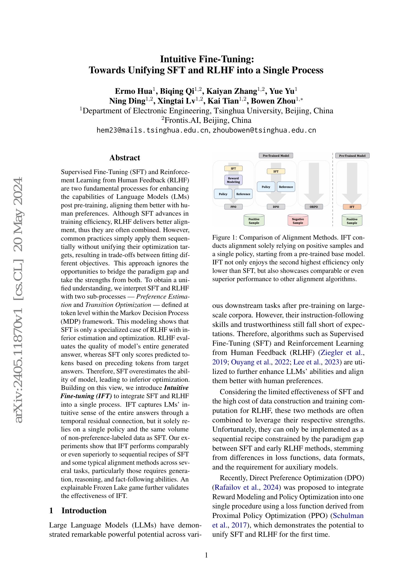 Intuitive Fine-Tuning: Towards Unifying SFT and RLHF into a Single Process - 智源社区论文