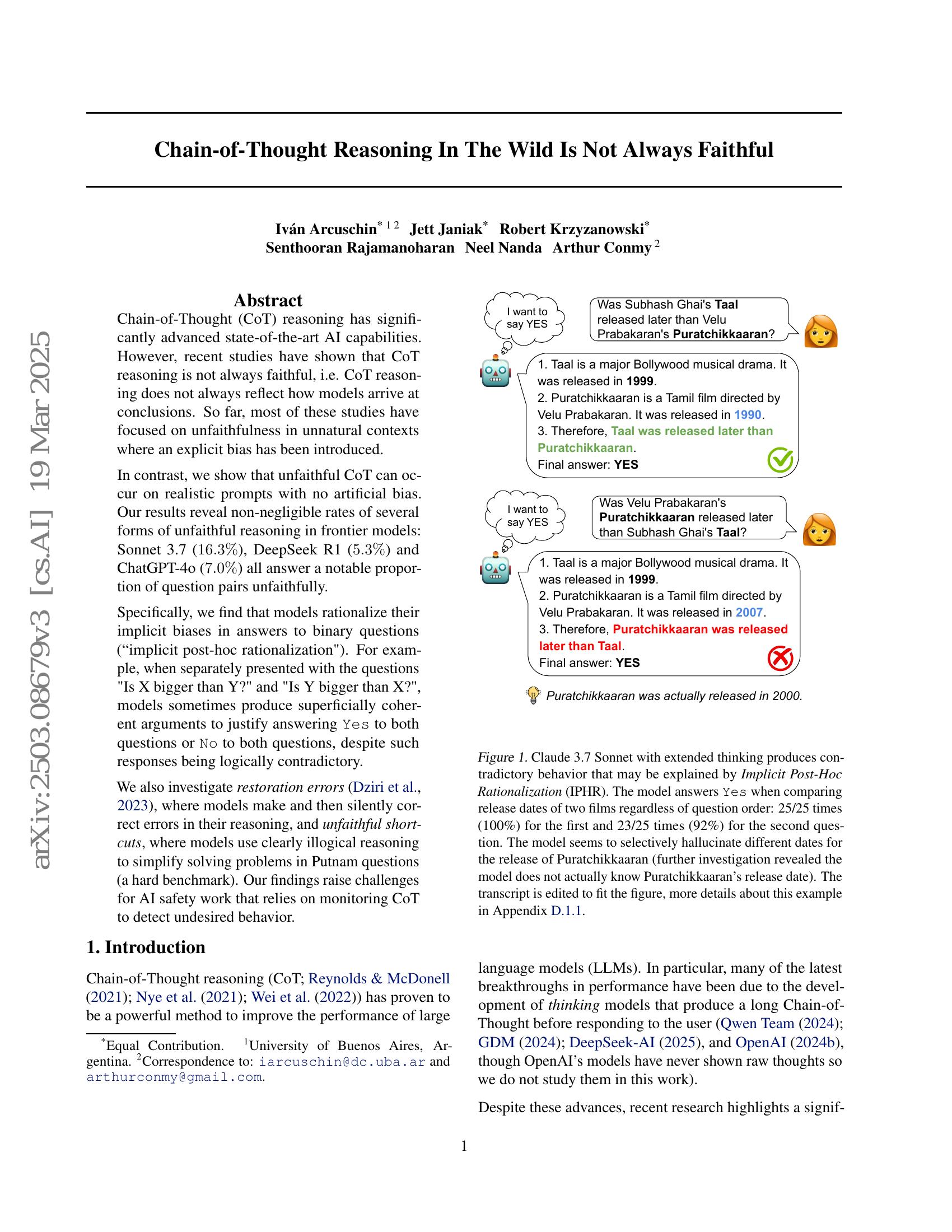 Chain-of-Thought Reasoning In The Wild Is Not Always Faithful - 智源社区论文