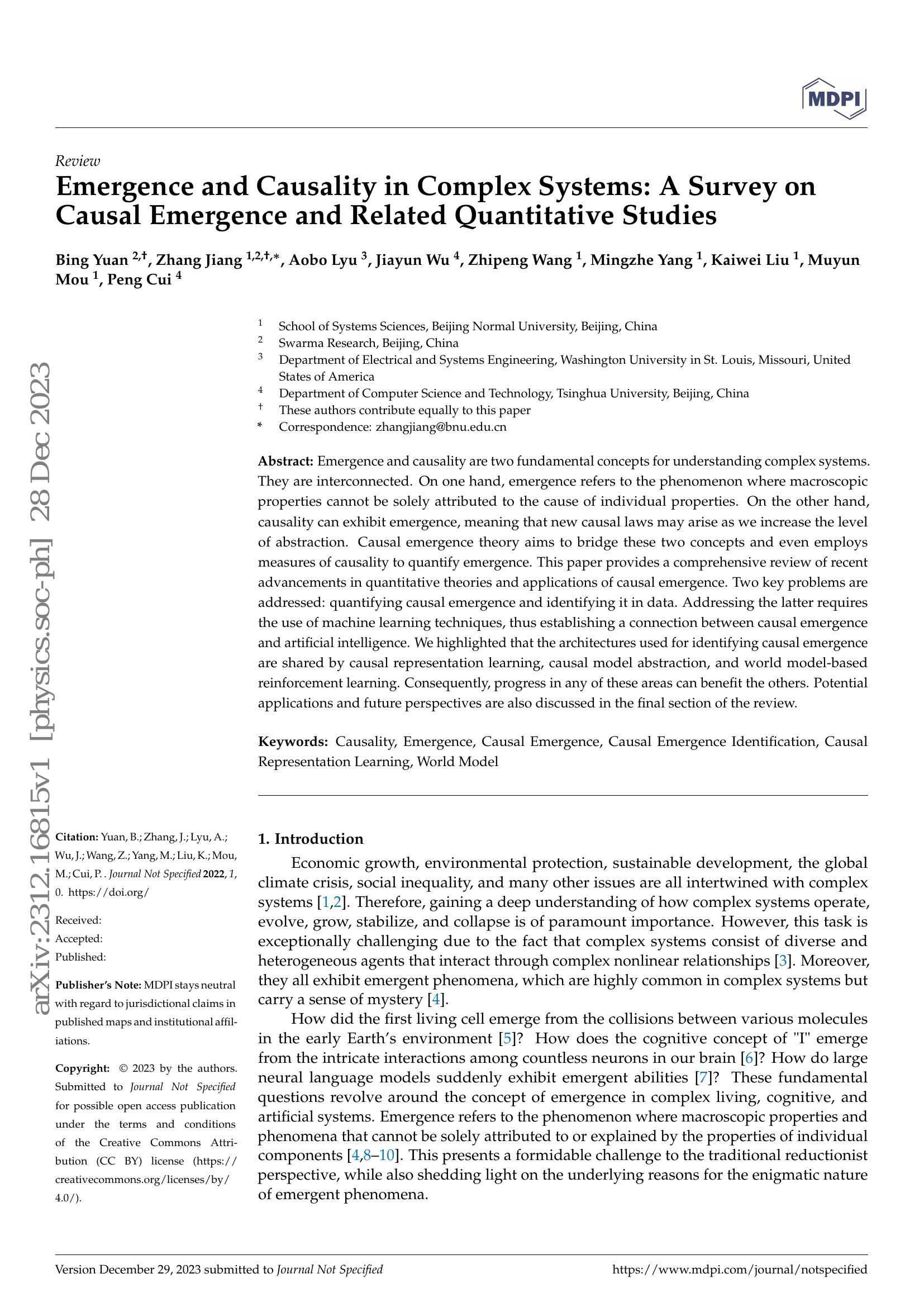 Emergence and Causality in Complex Systems: A Survey on Causal ...