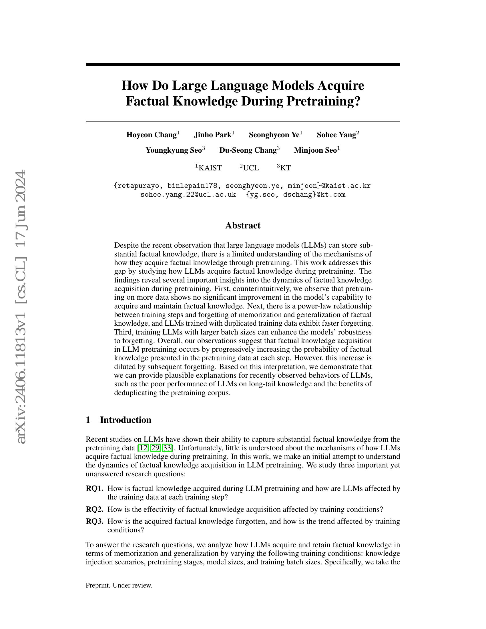 How Do Large Language Models Acquire Factual Knowledge During ...