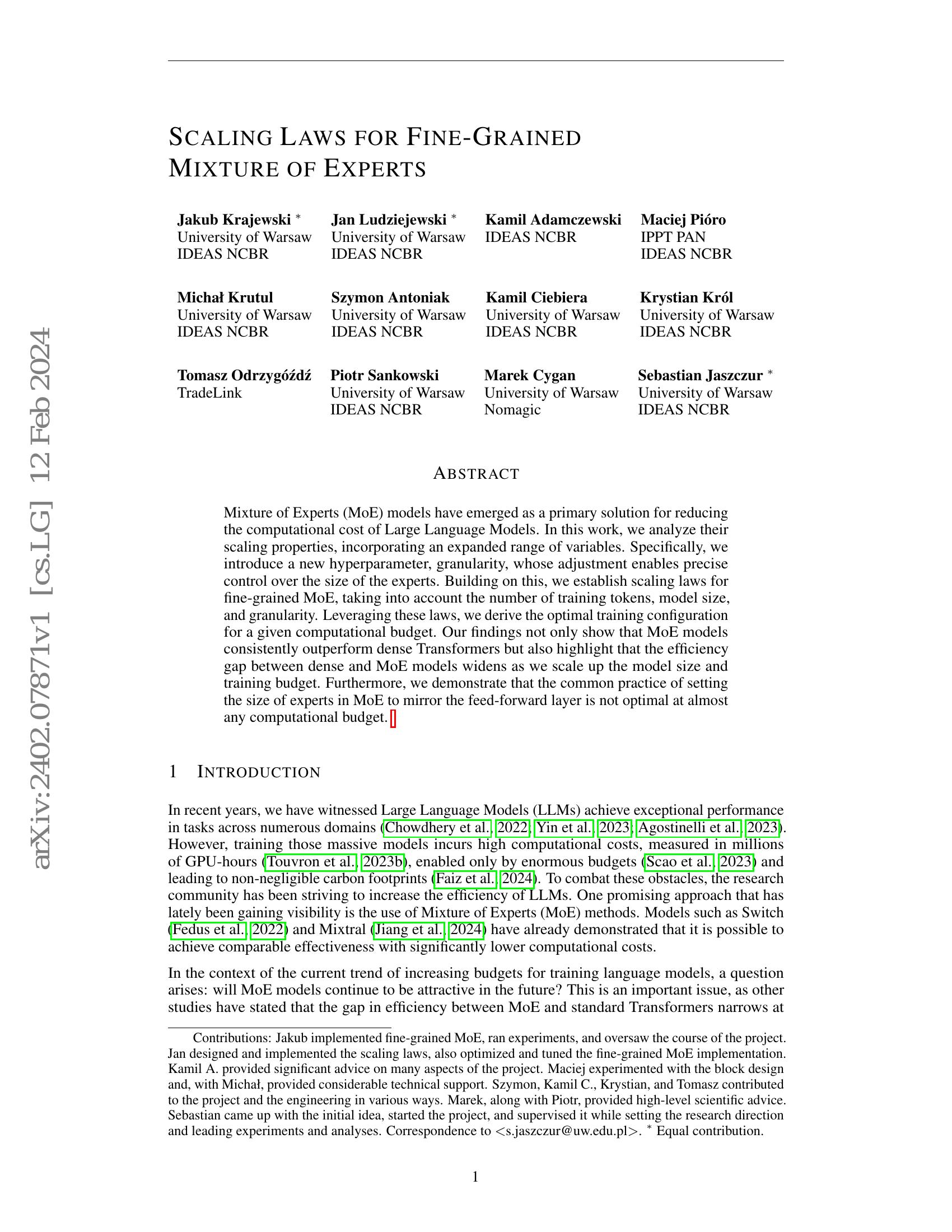 Scaling Laws for Fine-Grained Mixture of Experts - 智源社区论文