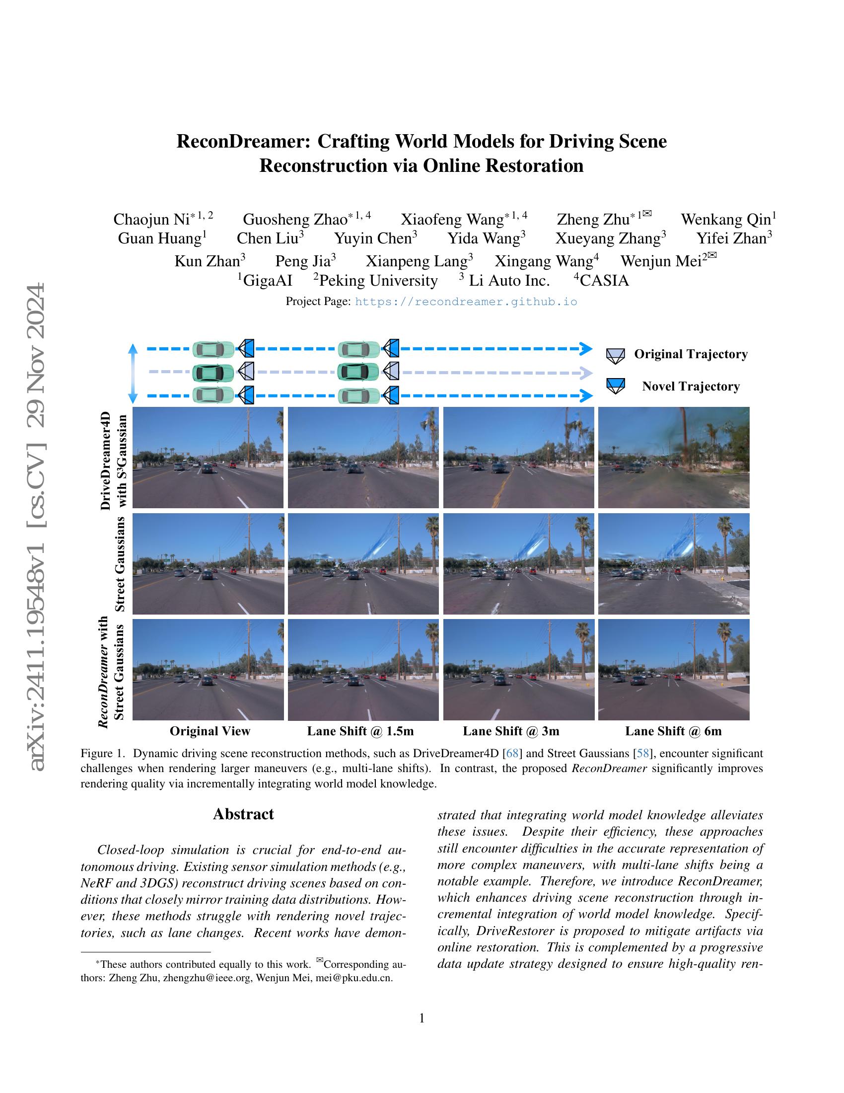 ReconDreamer: Crafting World Models for Driving Scene Reconstruction via Online Restoration - 智源社区论文