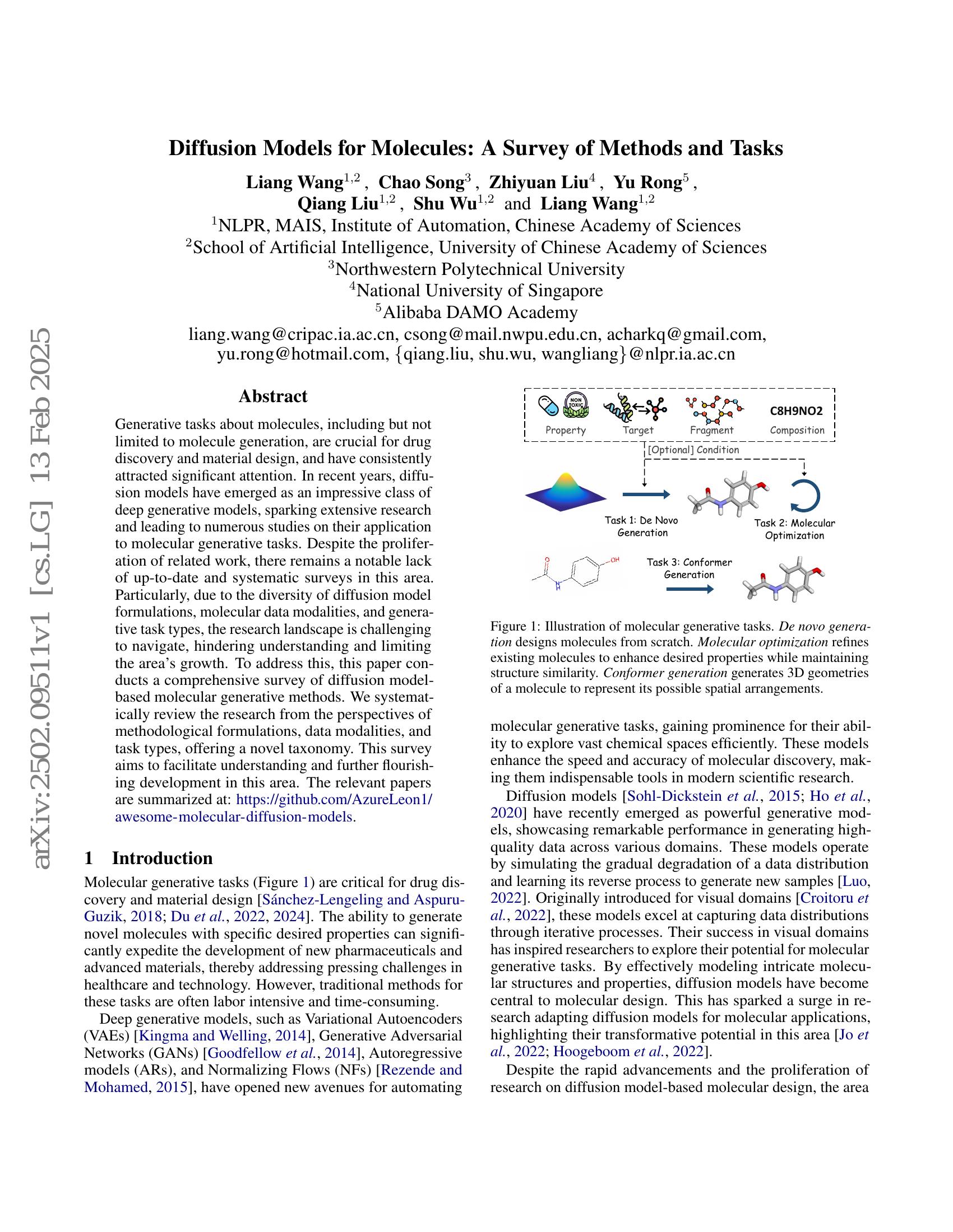 Diffusion Models for Molecules: A Survey of Methods and Tasks - 智源社区论文