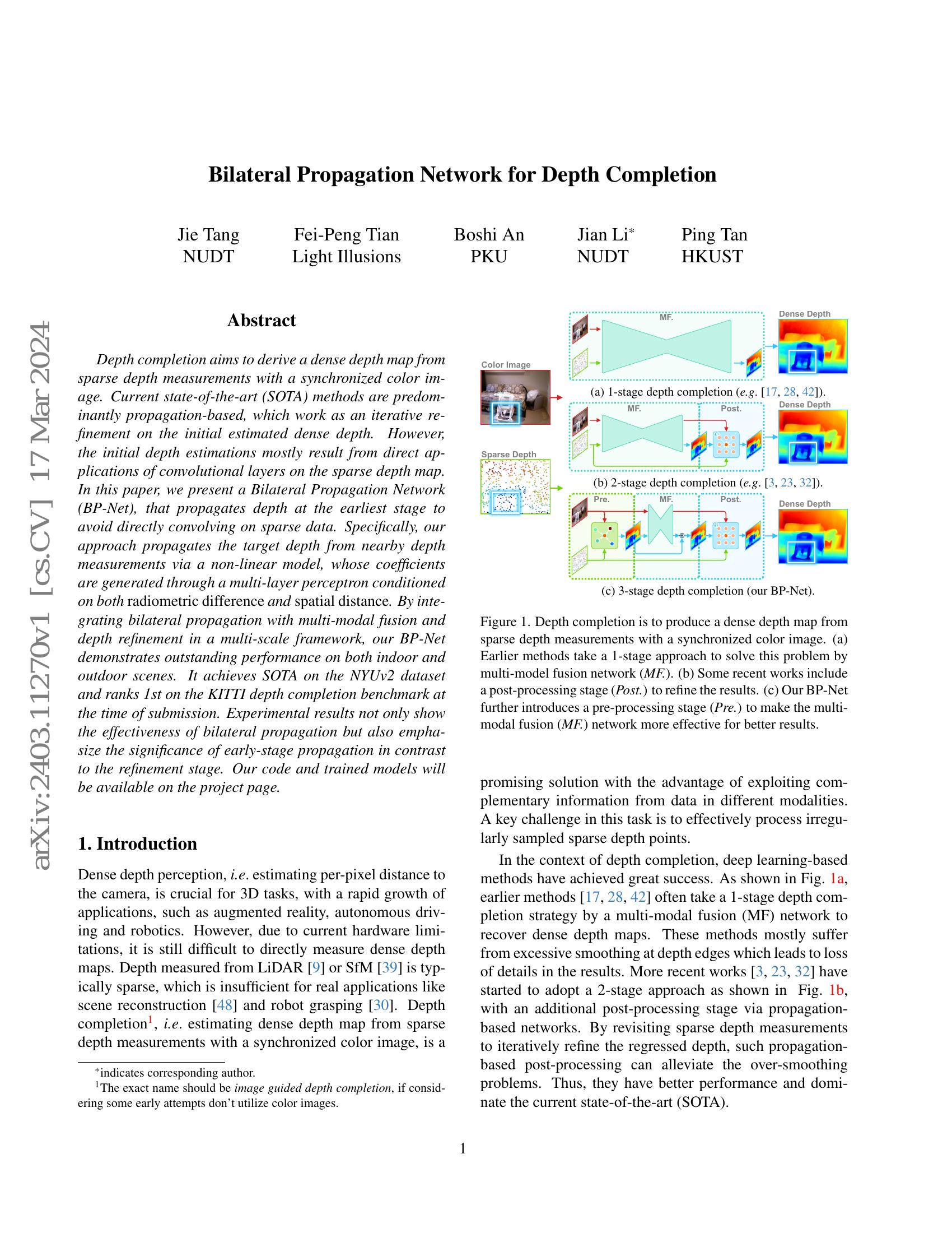Bilateral Propagation Network for Depth Completion - 智源社区论文