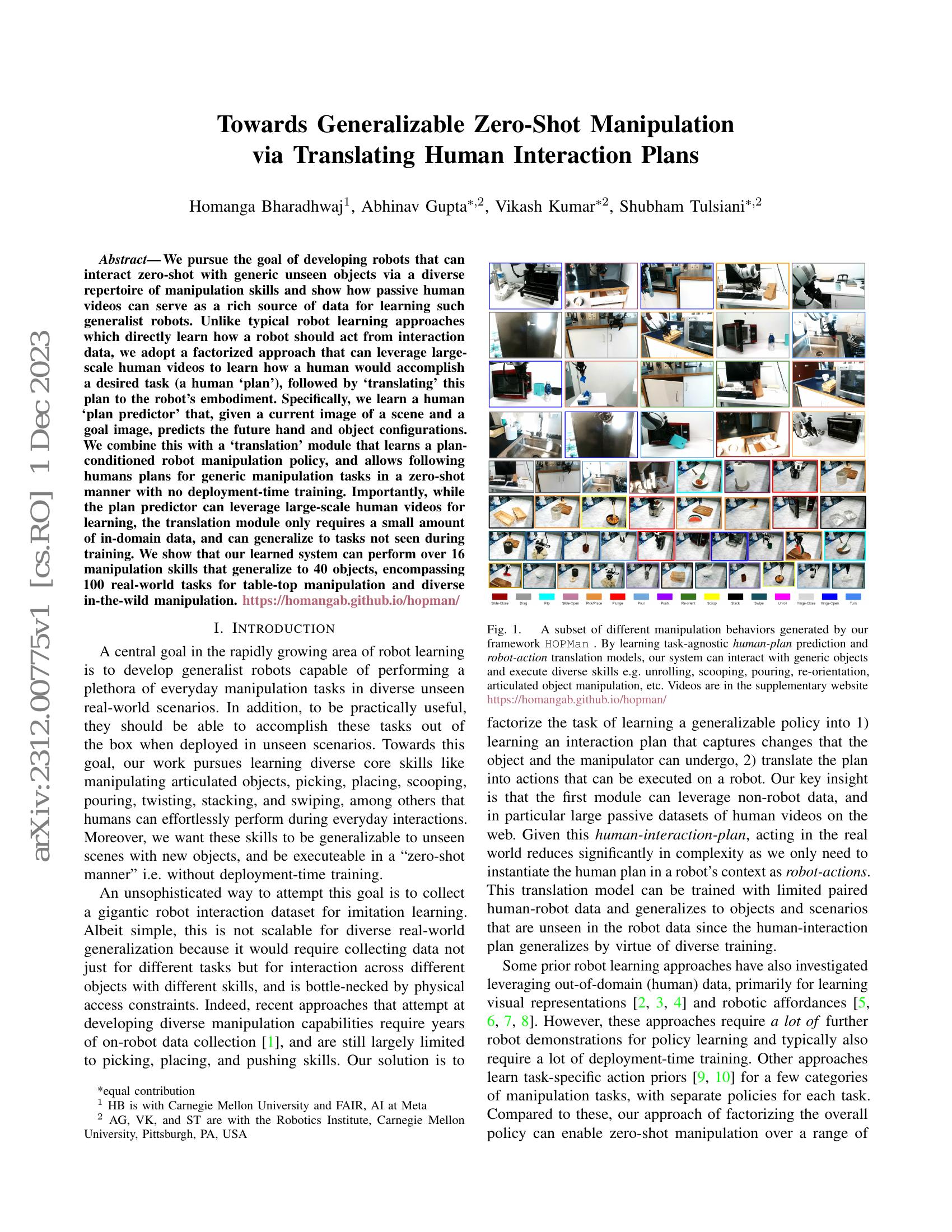 Towards Generalizable Zero-Shot Manipulation via Translating Human ...