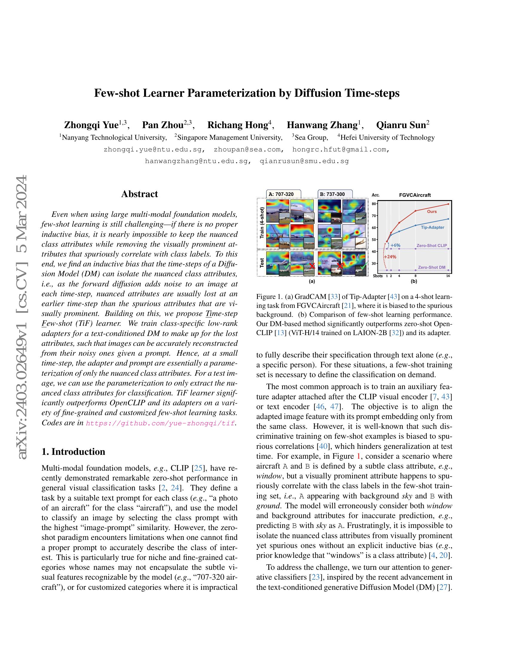 Few-shot Learner Parameterization by Diffusion Time-steps - 智源社区论文