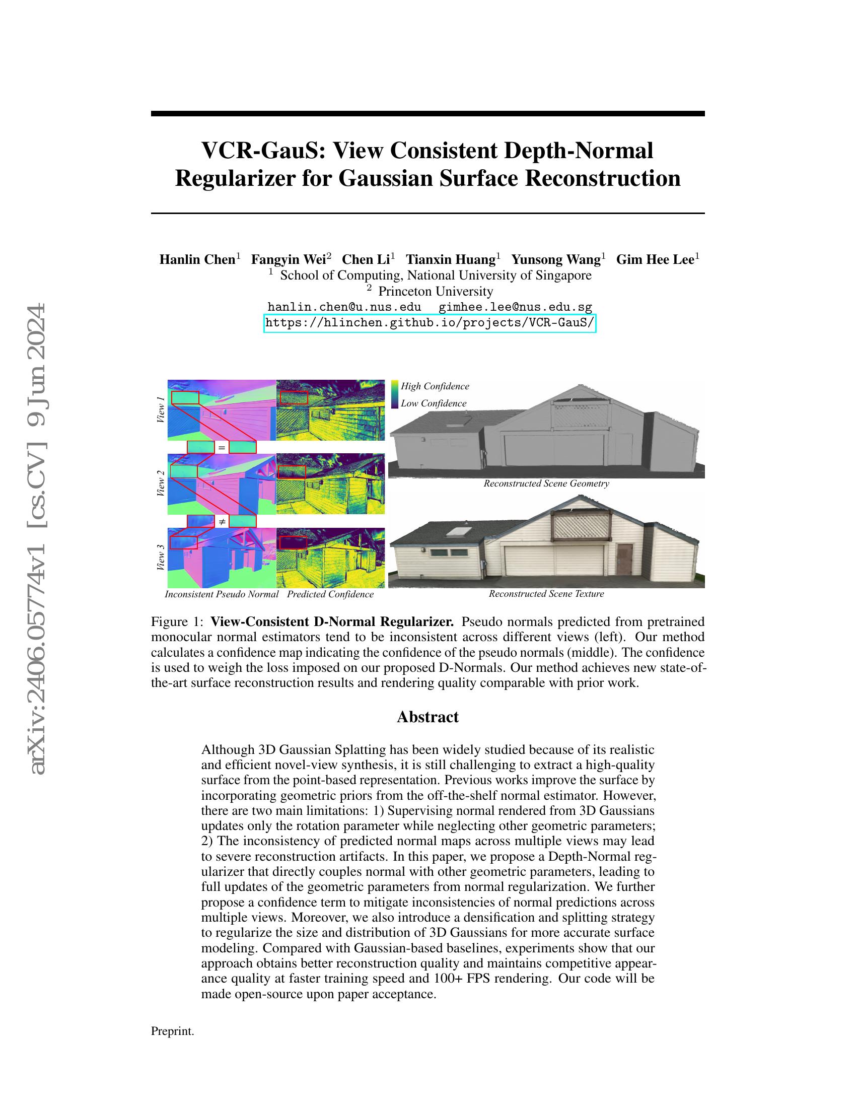 VCR-GauS: View Consistent Depth-Normal Regularizer for Gaussian Surface ...