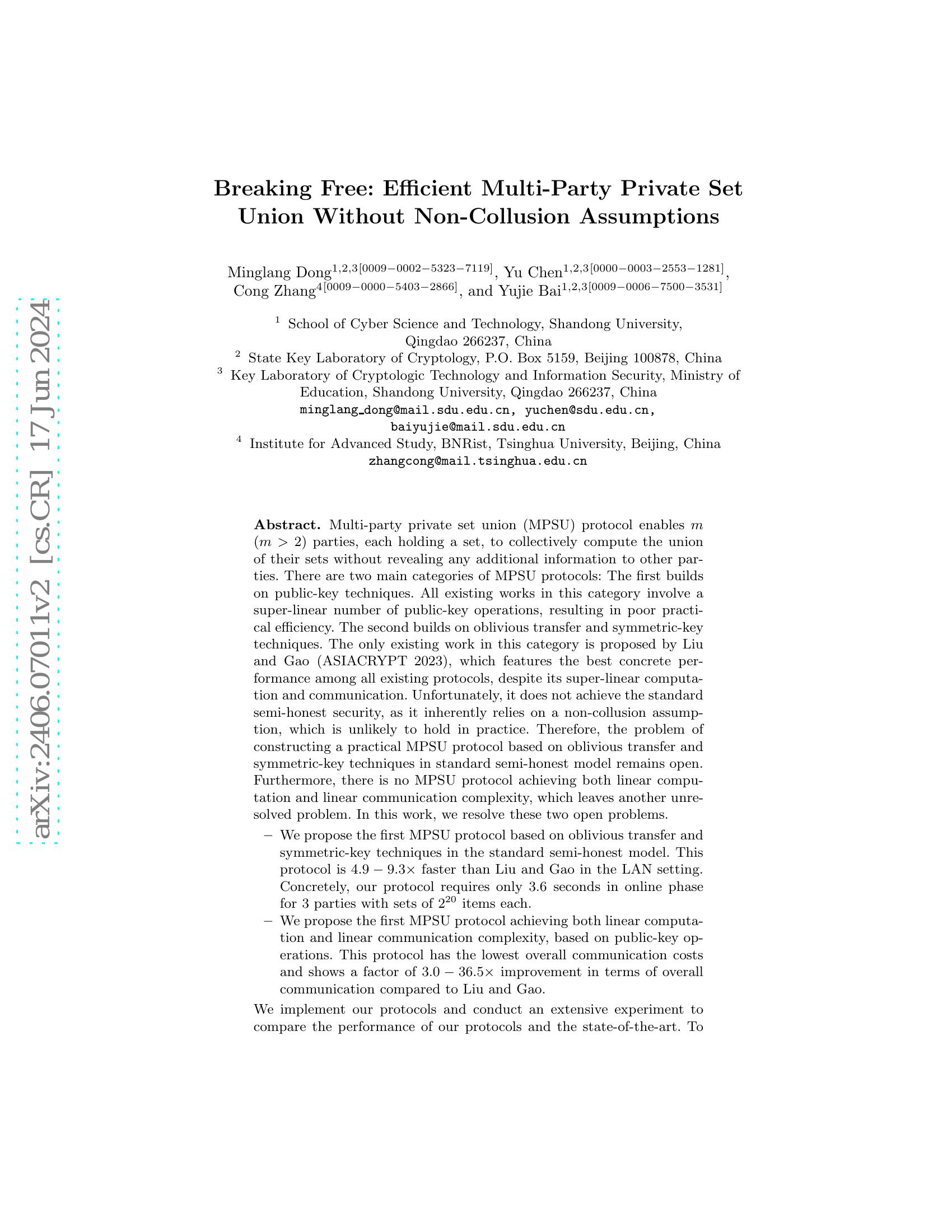 Breaking Free: Efficient Multi-Party Private Set Union Without Non ...